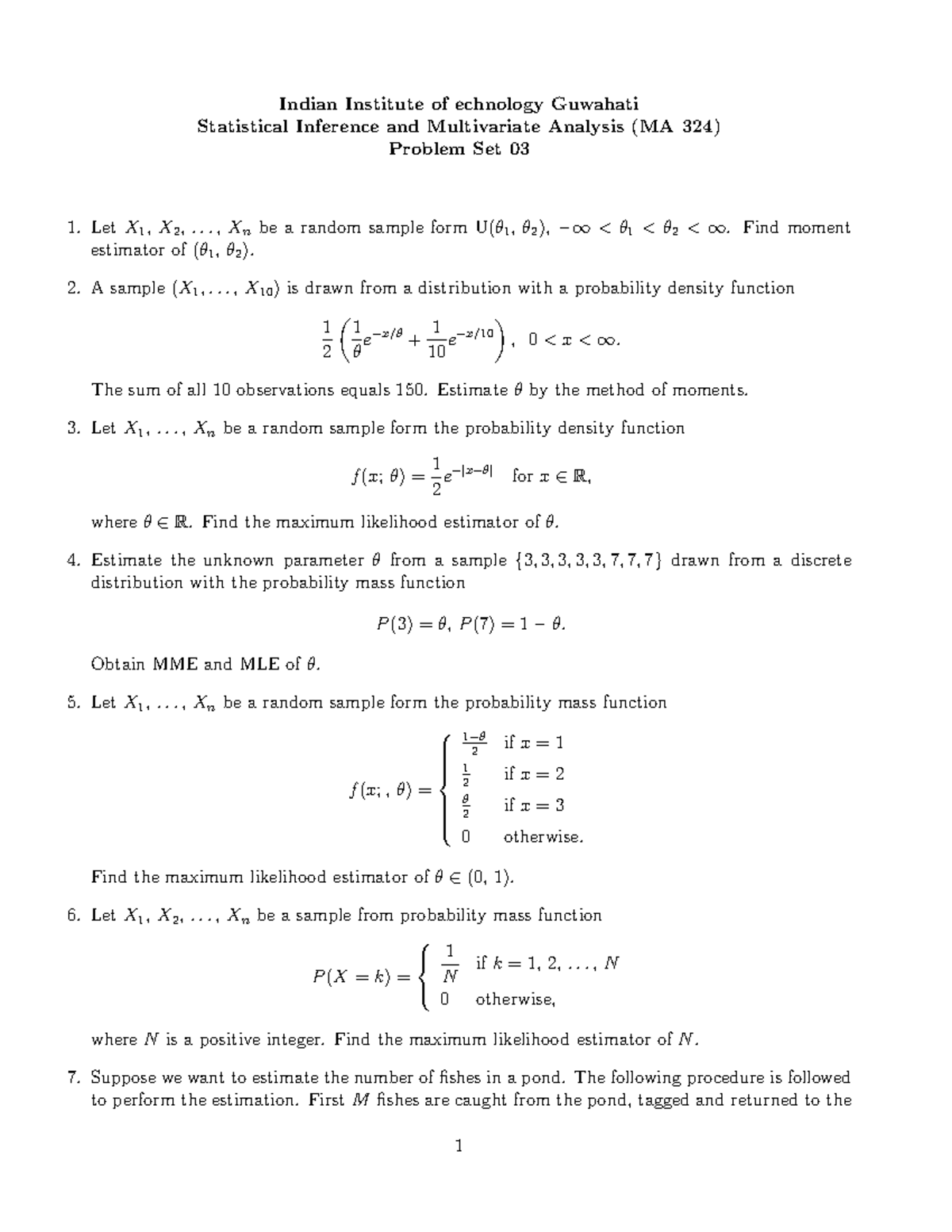 P03 - problem set for Statistical Inference and Multivariate Analysis ...