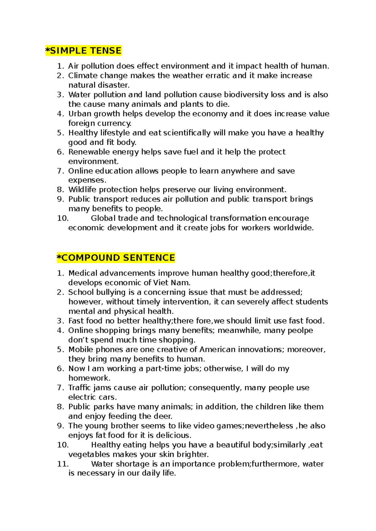Simple and Compound Tense Overview - NC - Studocu