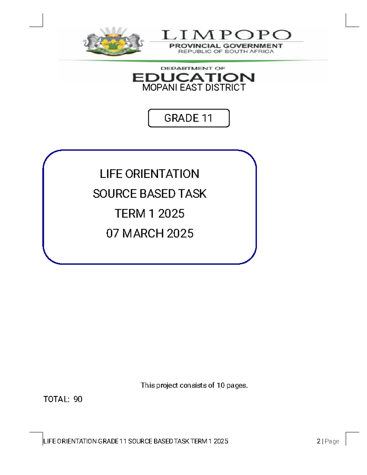Grade 11 Life Orientation Source-Based Task 1 - Term 1 2025 - Studocu