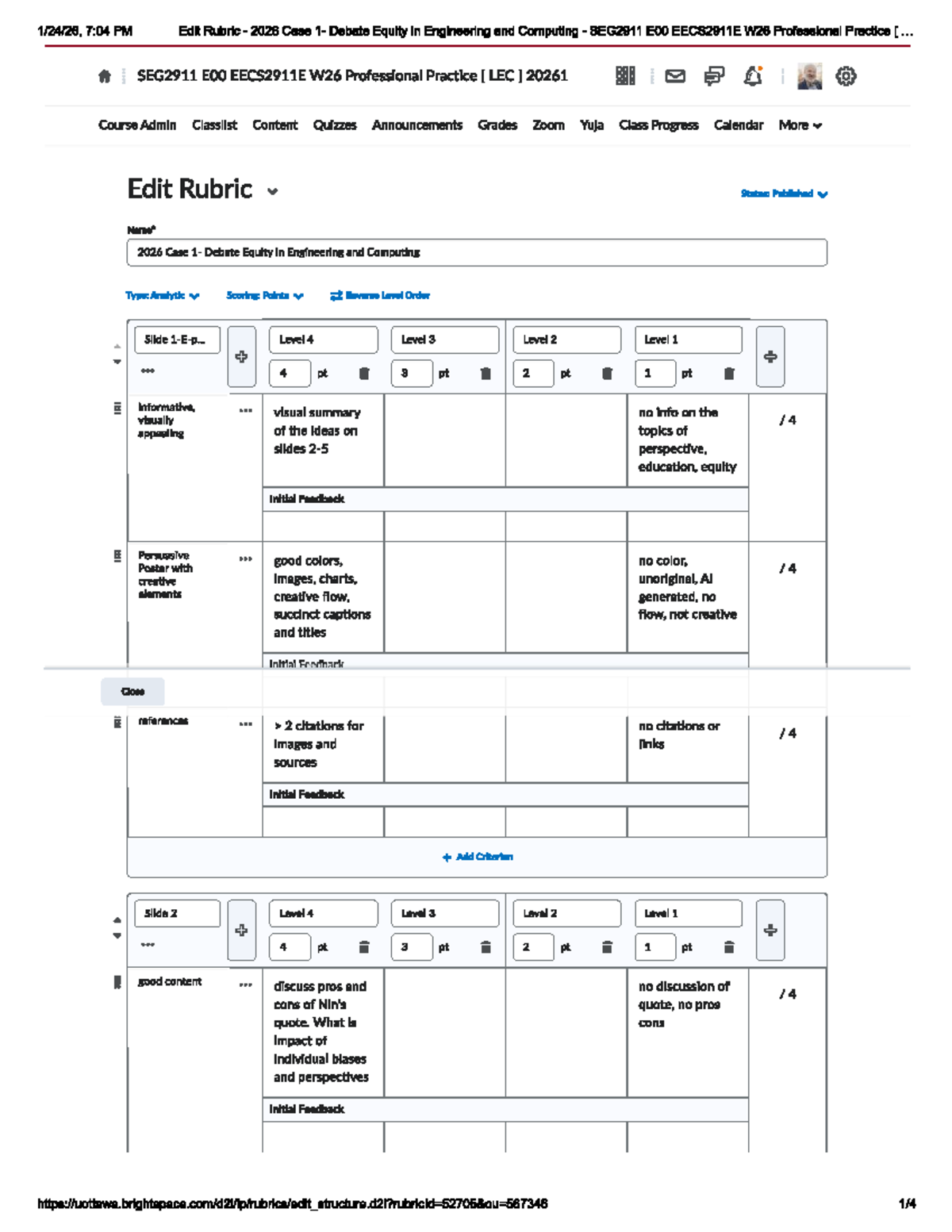 2026 Case Debate Grading Rubric for Equity in Engineering SEG2911 E00 ...