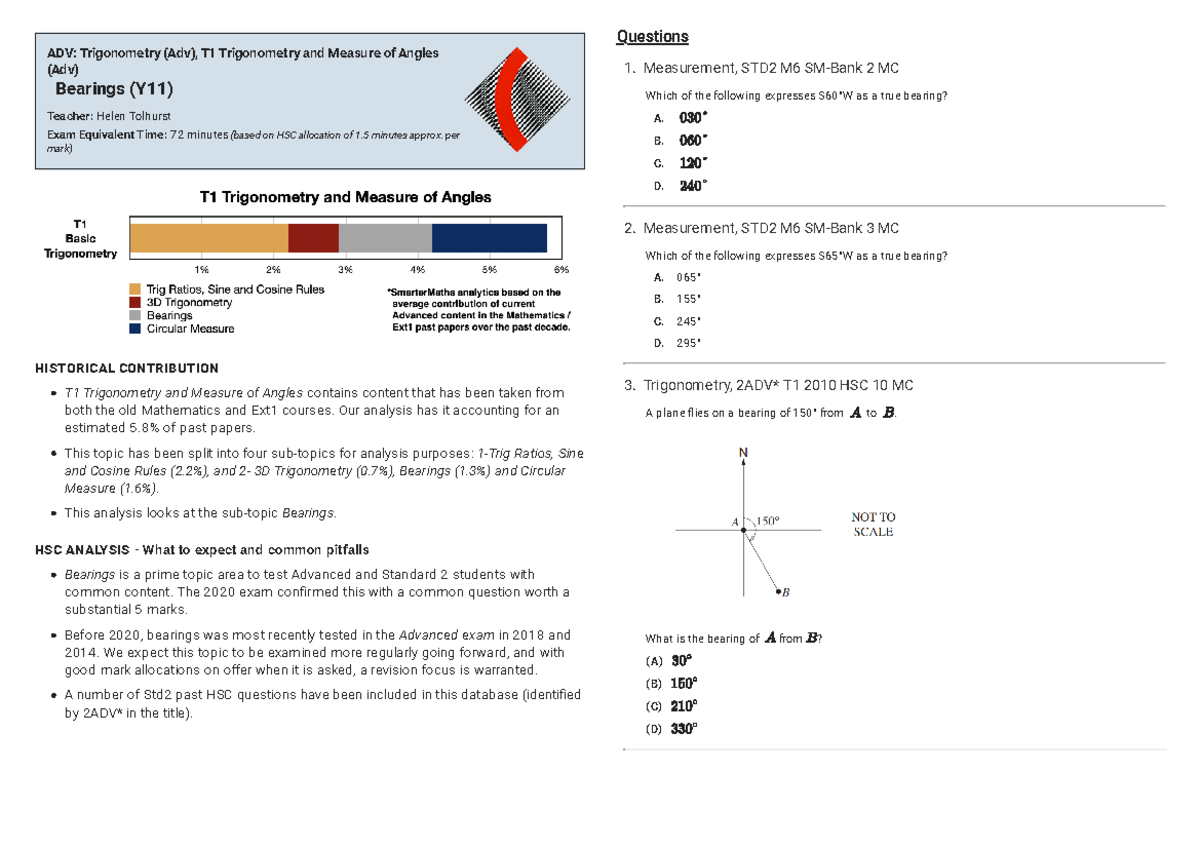 Bearing - Math Revision for Year 11 Maths Adv; Topic Specific - ADV ...