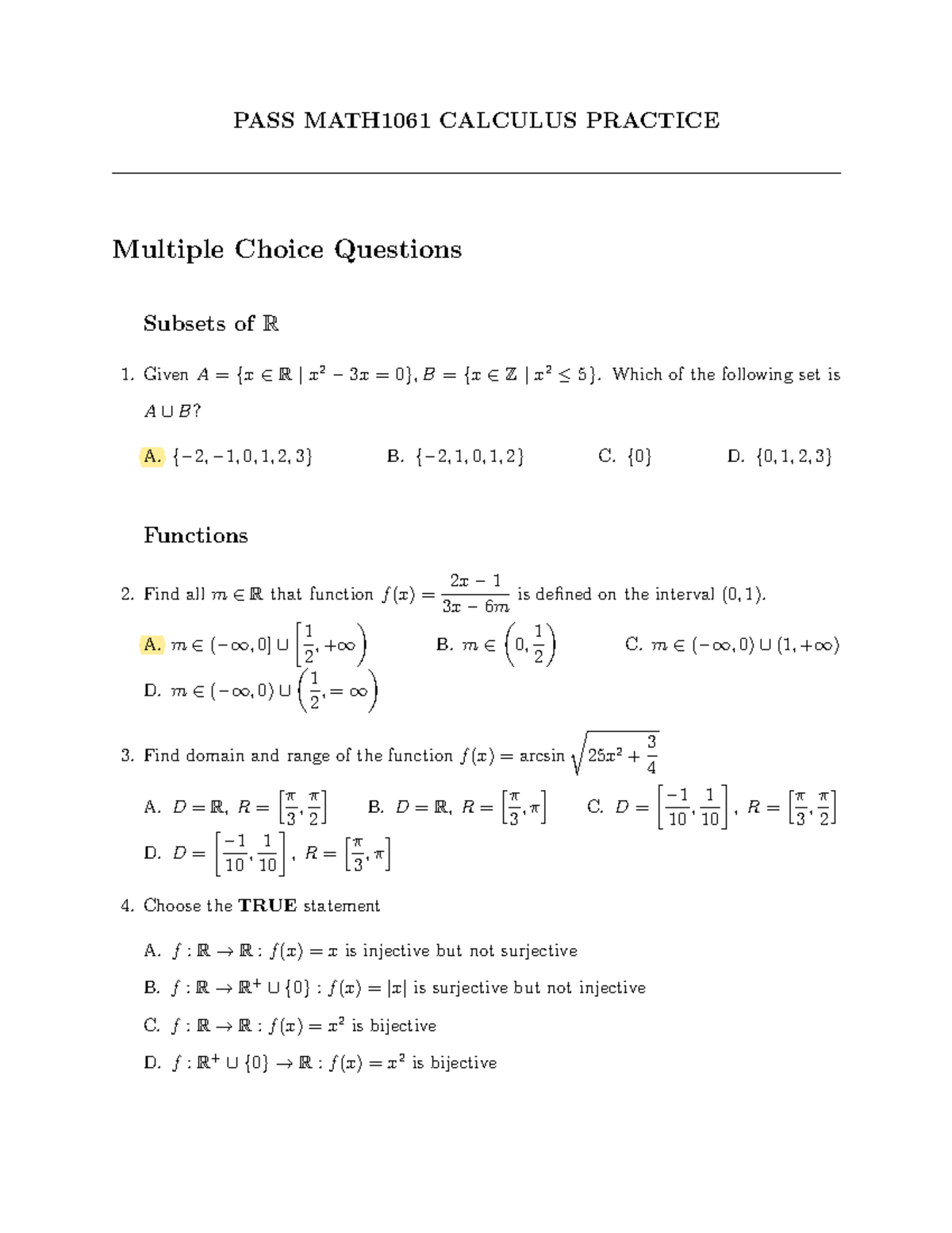 PASS MATH1061 C Practice [1-5] - PASS MATH1061 CALCULUS PRACTICE ...