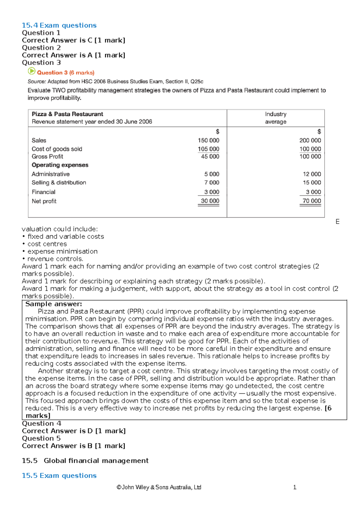 15.4-15.6 Exam Questions & Answers on Financial Management Strategies ...
