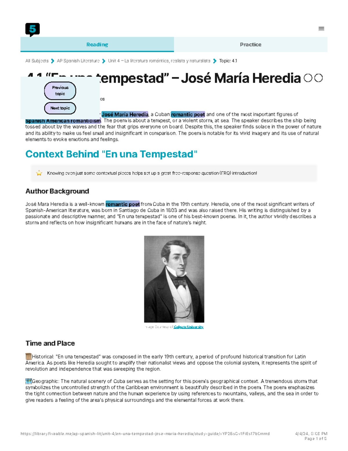 AP Spanish Literature 2024 – Analysis of "En una tempestad" by Heredia ...