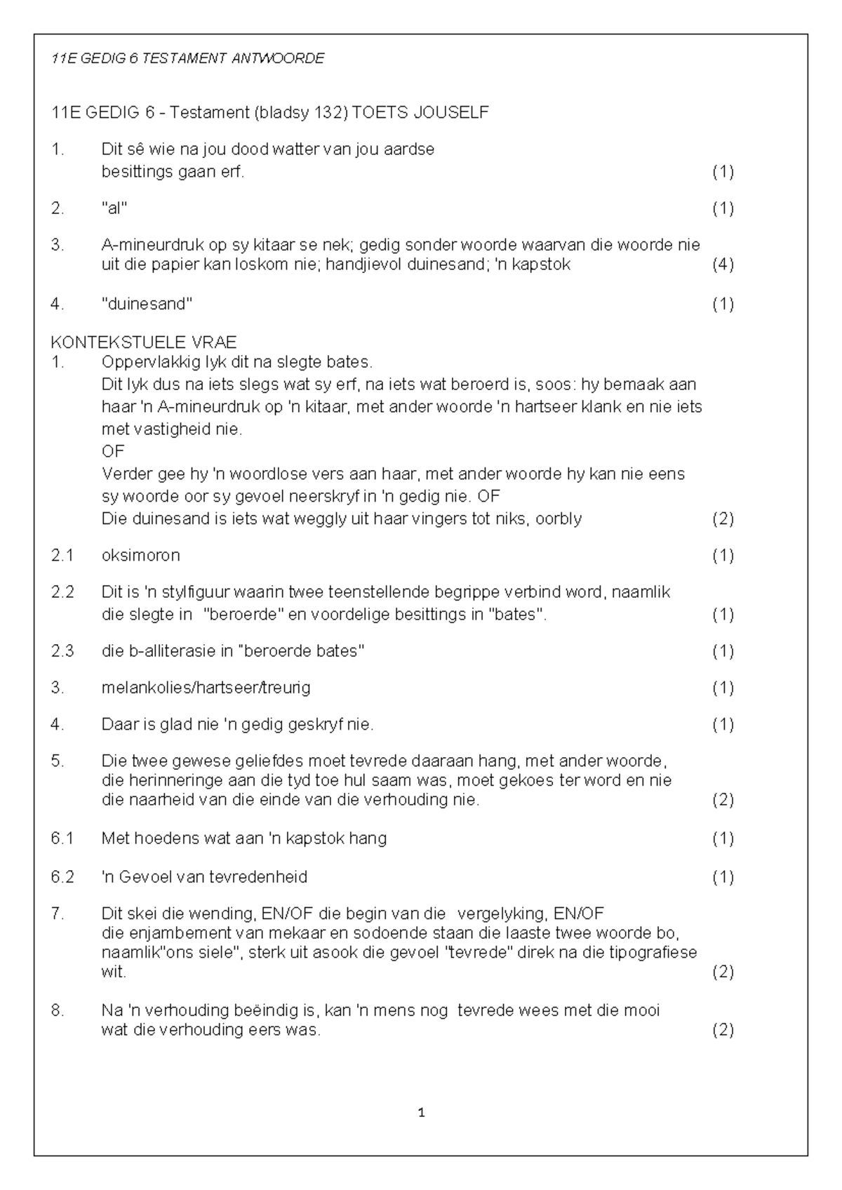 11E Gedig 6 Testament Toets Jouself Antwoorde - Studocu