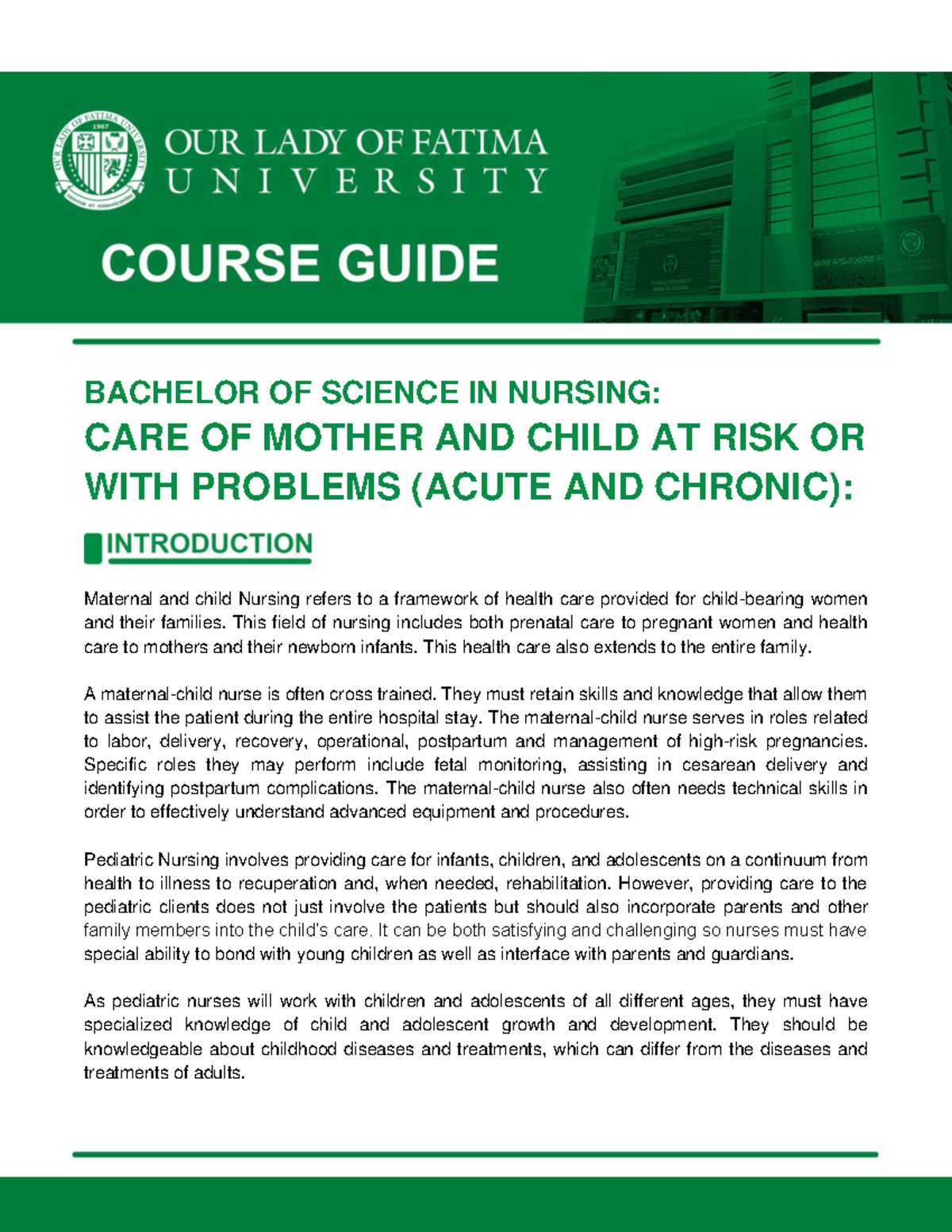 NCMA 219 - Care of Mother and Child At Risk and With Problems Course ...