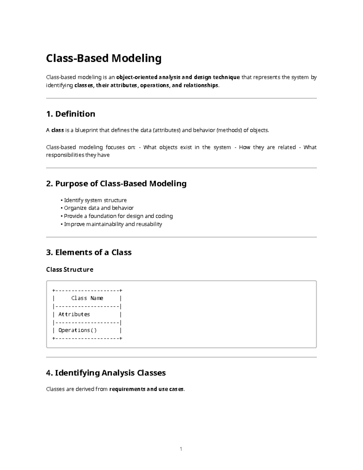 Class-based Modeling Techniques and Analysis (CS101) - Studocu