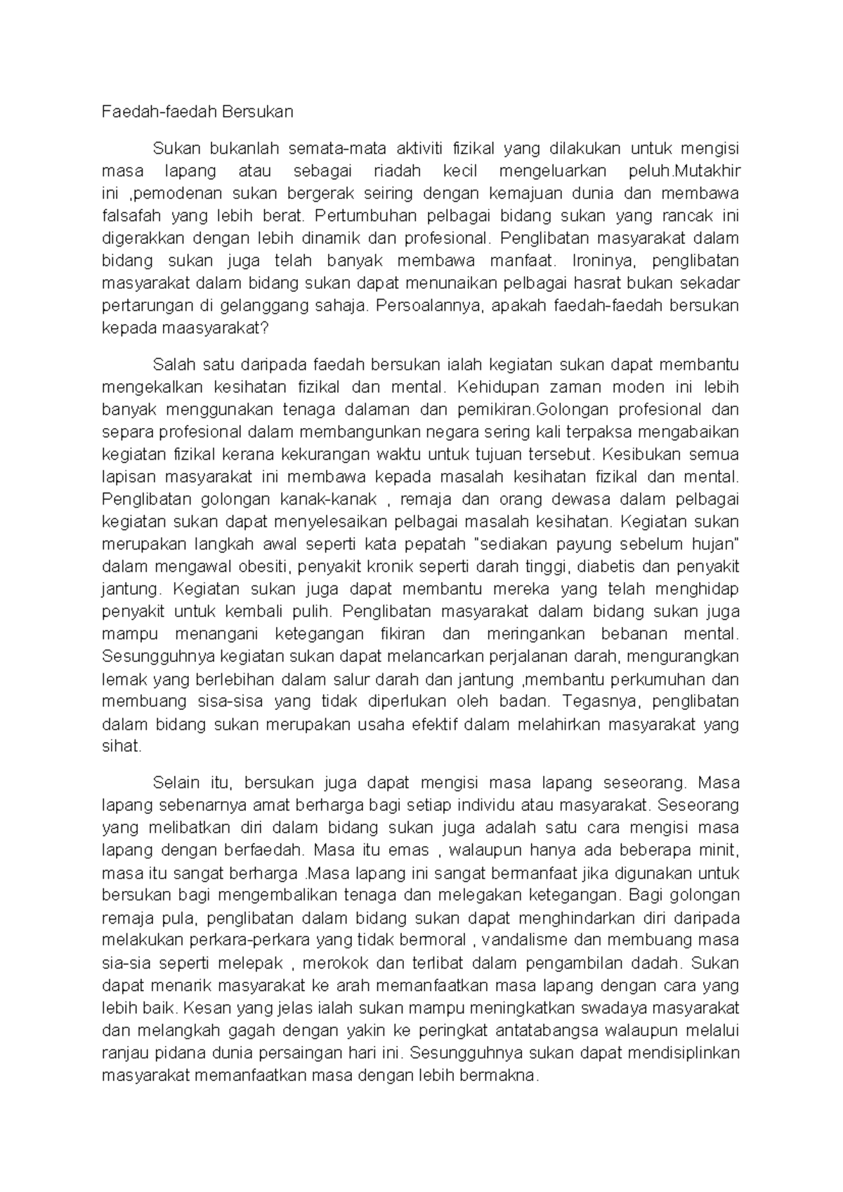 Faedah-Faedah Bersukan: Manfaat Kesihatan dan Sosial dalam Masyarakat ...