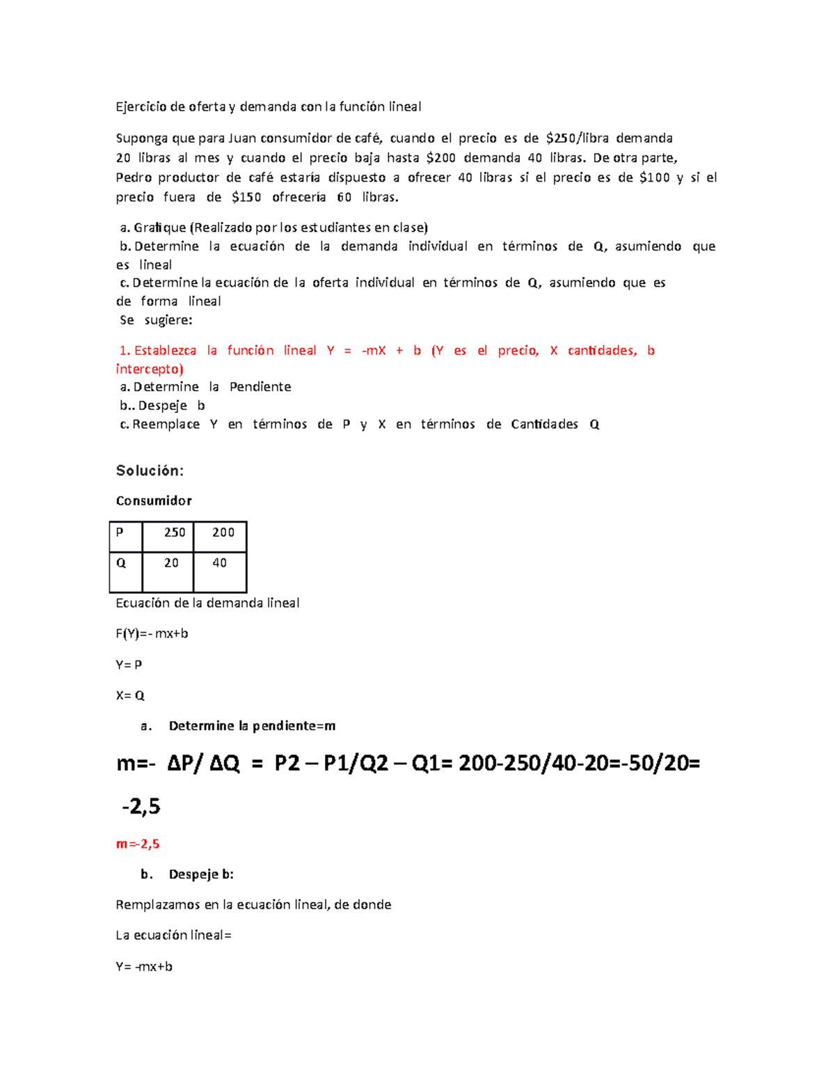 Ejercicio de Oferta y Demanda: Función Lineal y Gráficas - Studocu