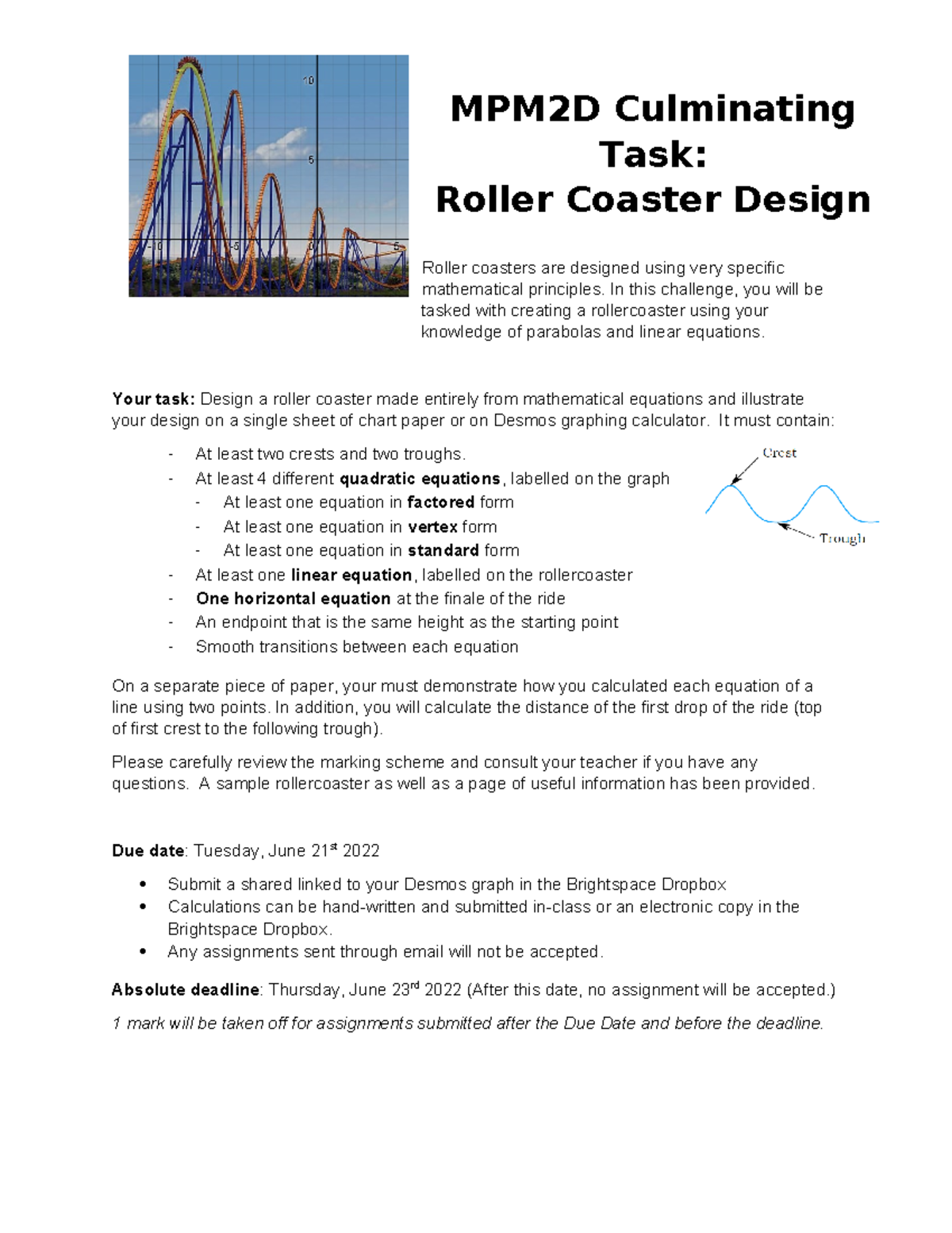 MPM2D Rollercoaster Design Summative Project 2022 - Studocu