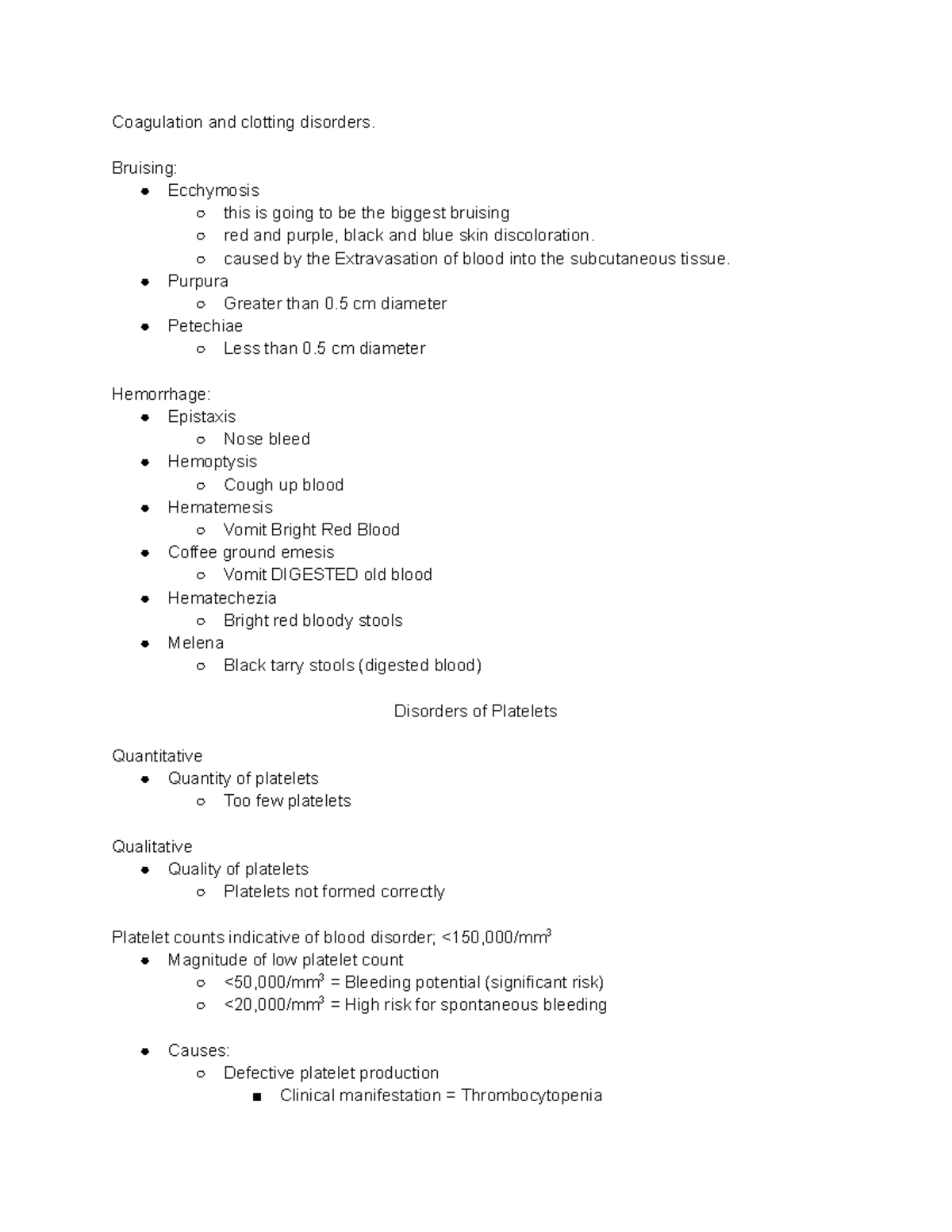 Bleeding Disorders Lecture Notes (MED 101) - Studocu