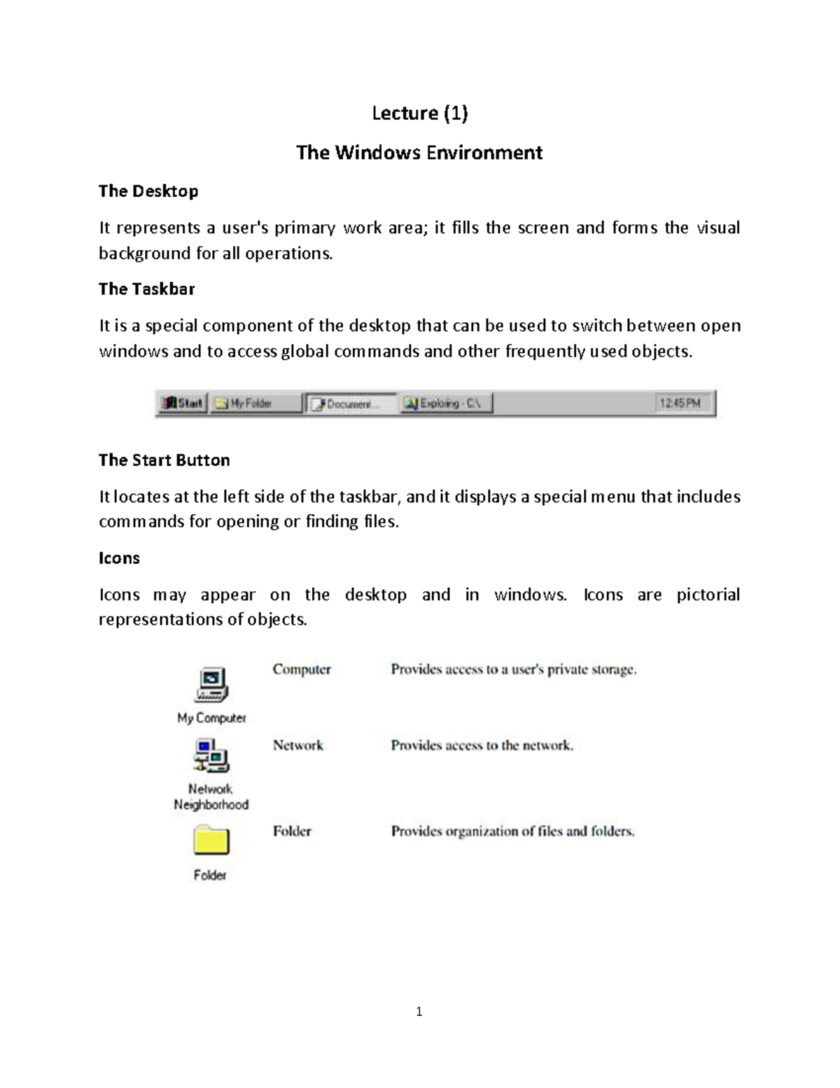 Lecture 1: The Windows Environment - Overview & Controls (NUR 101 ...