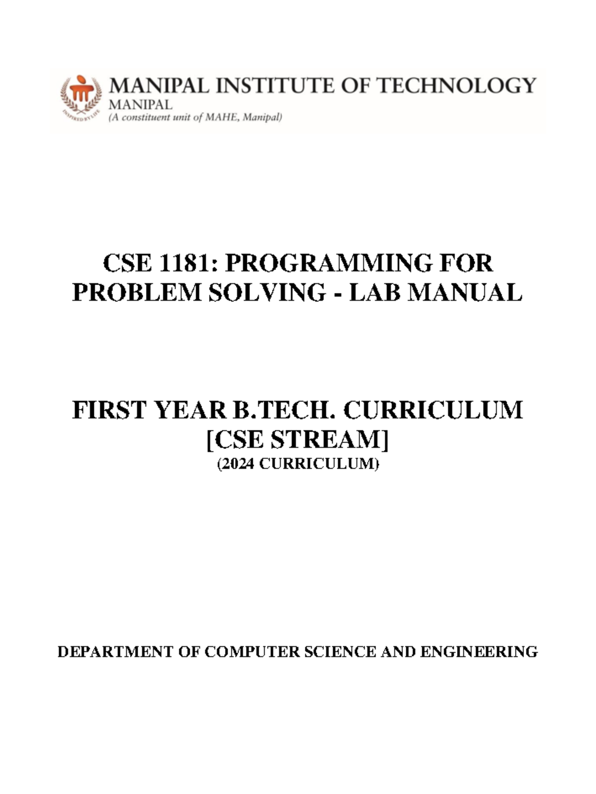 CSE 1181: Programming for Problem Solving - Lab Manual and Exercises - Studocu