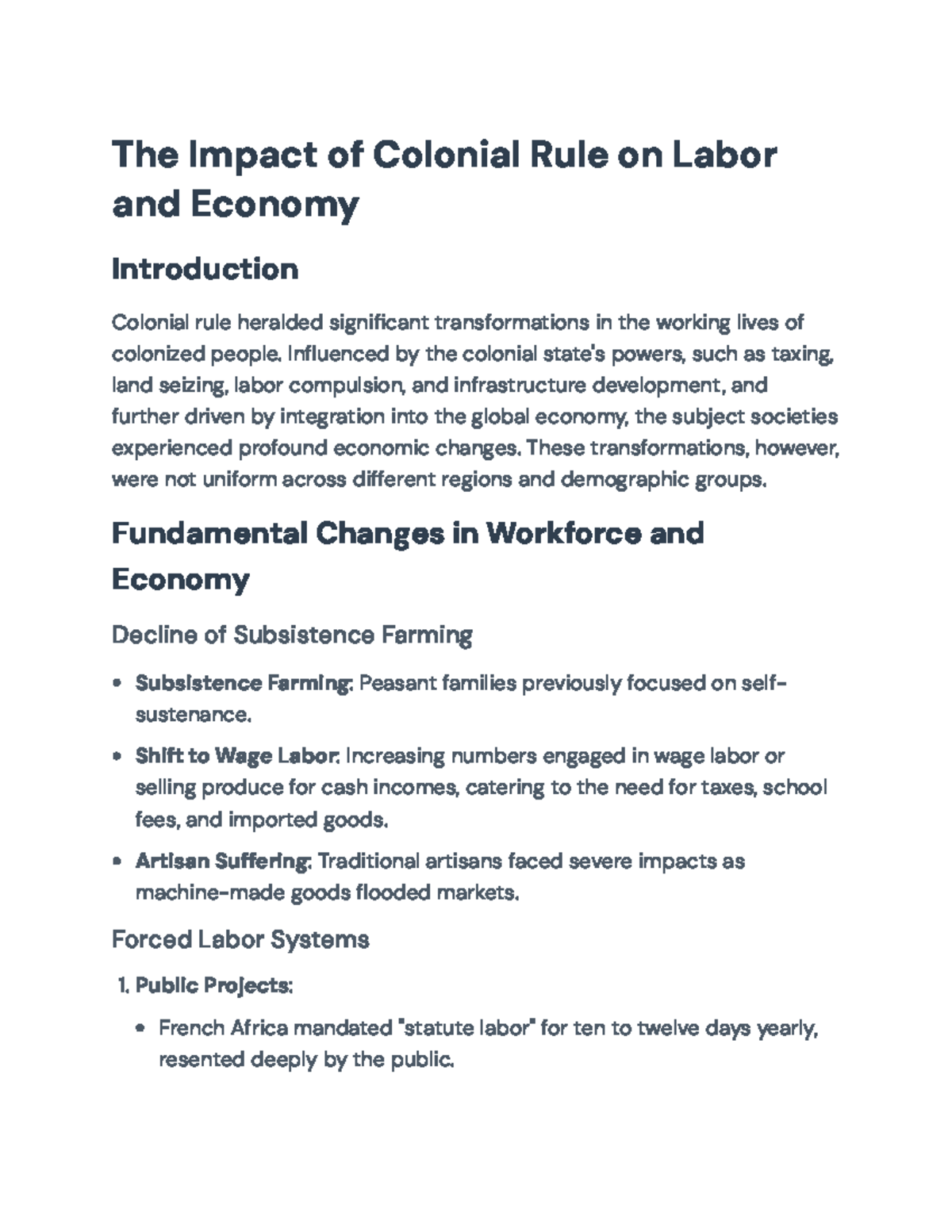 The Impact of Colonial Rule on Labor and Economy: An Analysis of ...