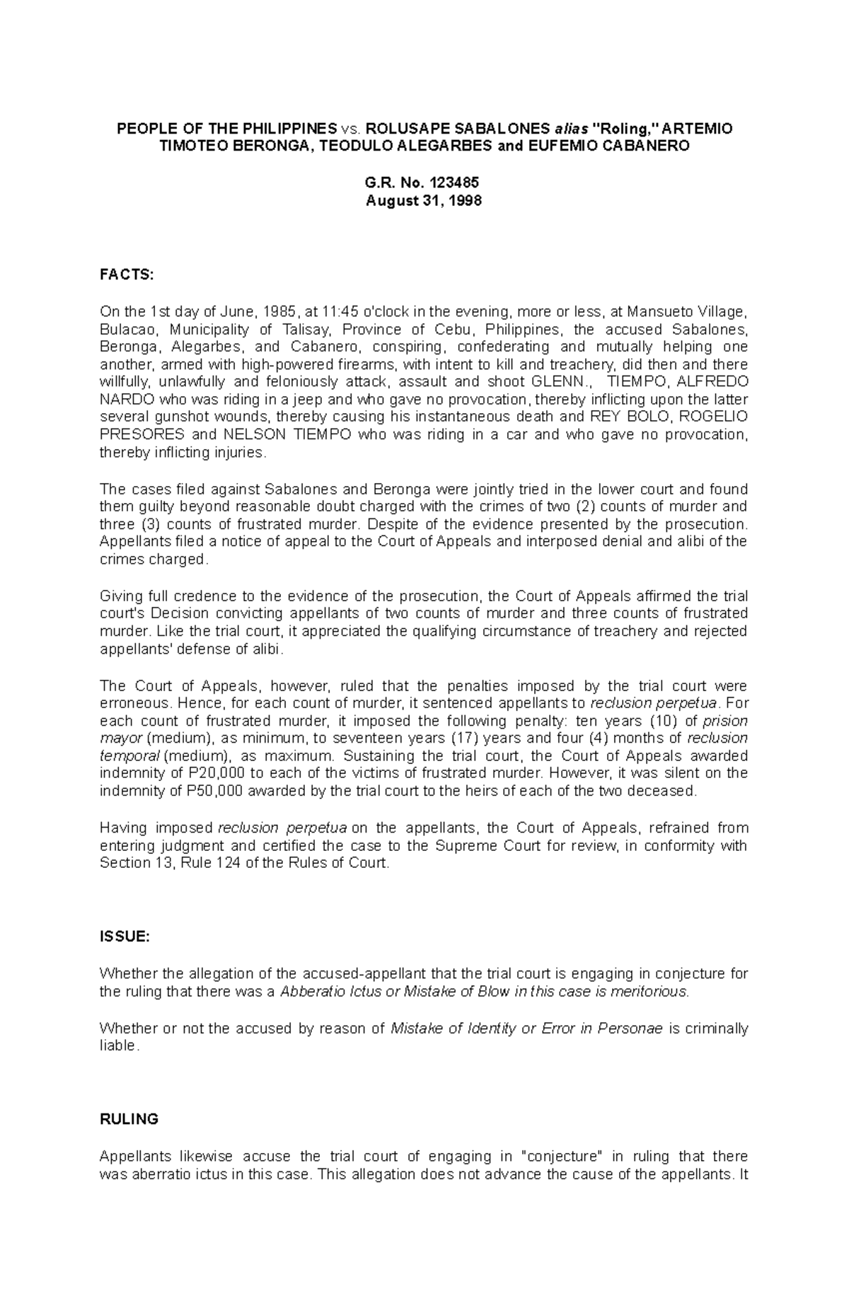 Criminal LAW 1 Case Digest: High-Profile Murder Convictions and Appeals ...