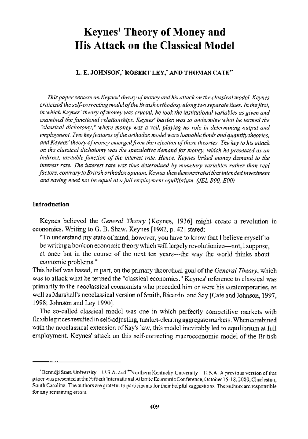 Keynesian vs. Classical Monetary Theories: A Critical Examination (ECON ...