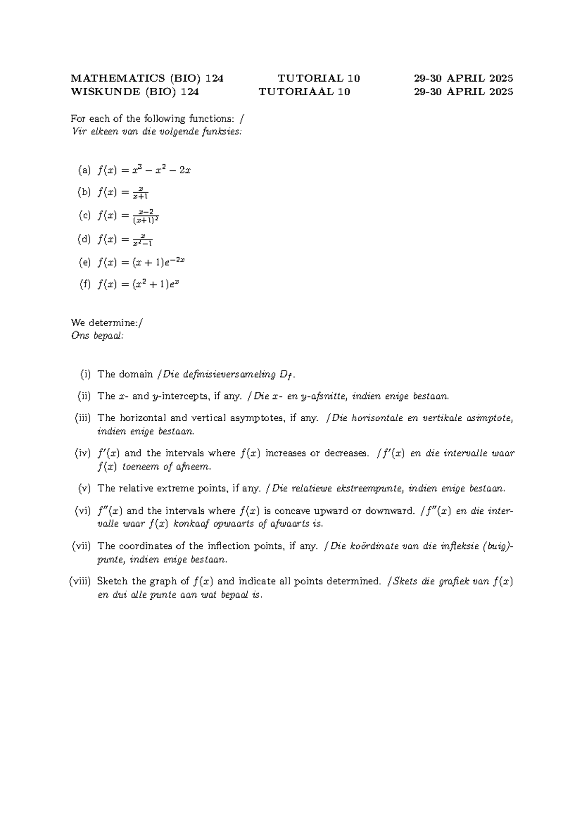 MATHEMATICS (BIO) 124 TUTORIAL 10: Function Analysis & Graphing - Studocu