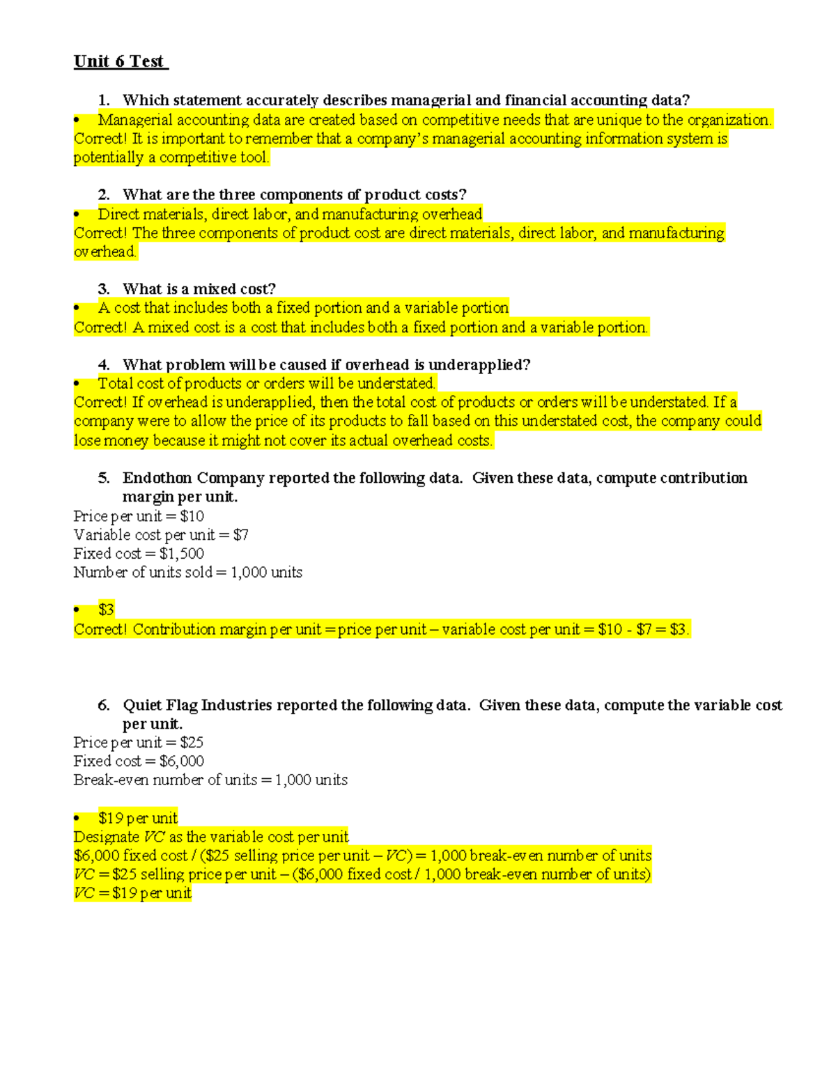 Unit 6 Test Review - Managerial and Financial Accounting Insights - Studocu