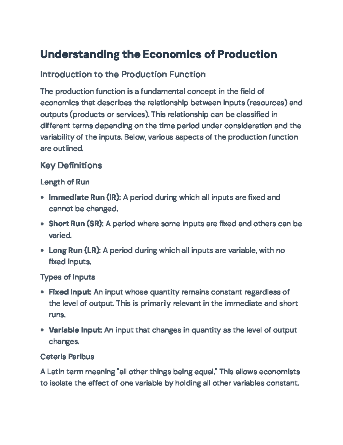 Understanding the Economics of Production: Key Concepts and Analysis ...
