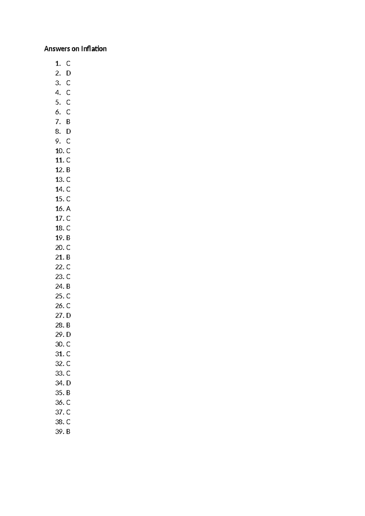 Answers on Inflation - n/a - ECC102 - Answers on Inflation 1. C 2. D 3 ...