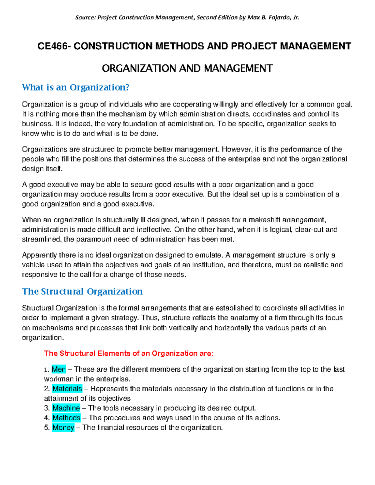 CE52 5: Organization and Management in Construction Project Management ...