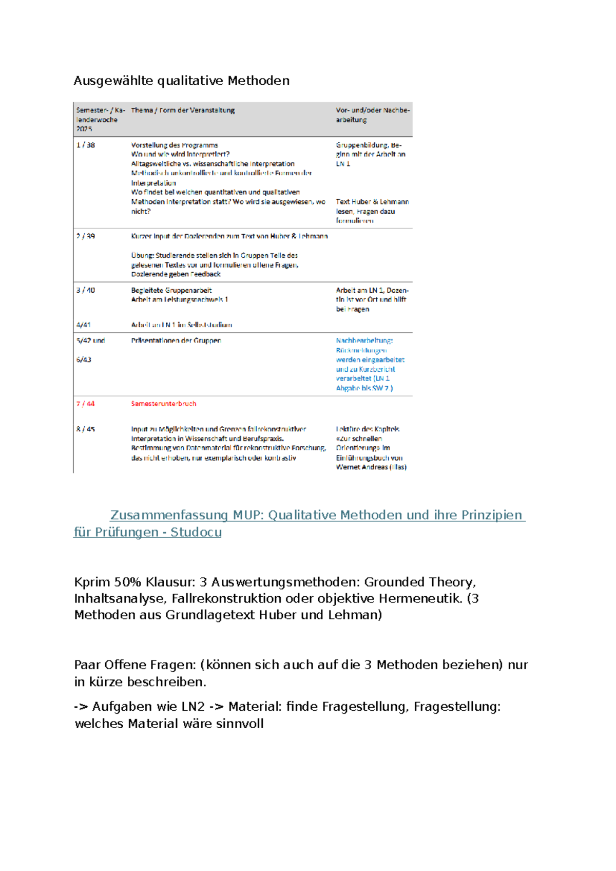 Zusammenfassung ausgewählter qualitativer Methoden MUP ...