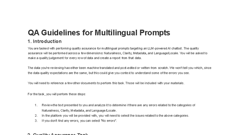 QA Guidelines for Multilingual Prompts: Quality Assurance Process - Studocu
