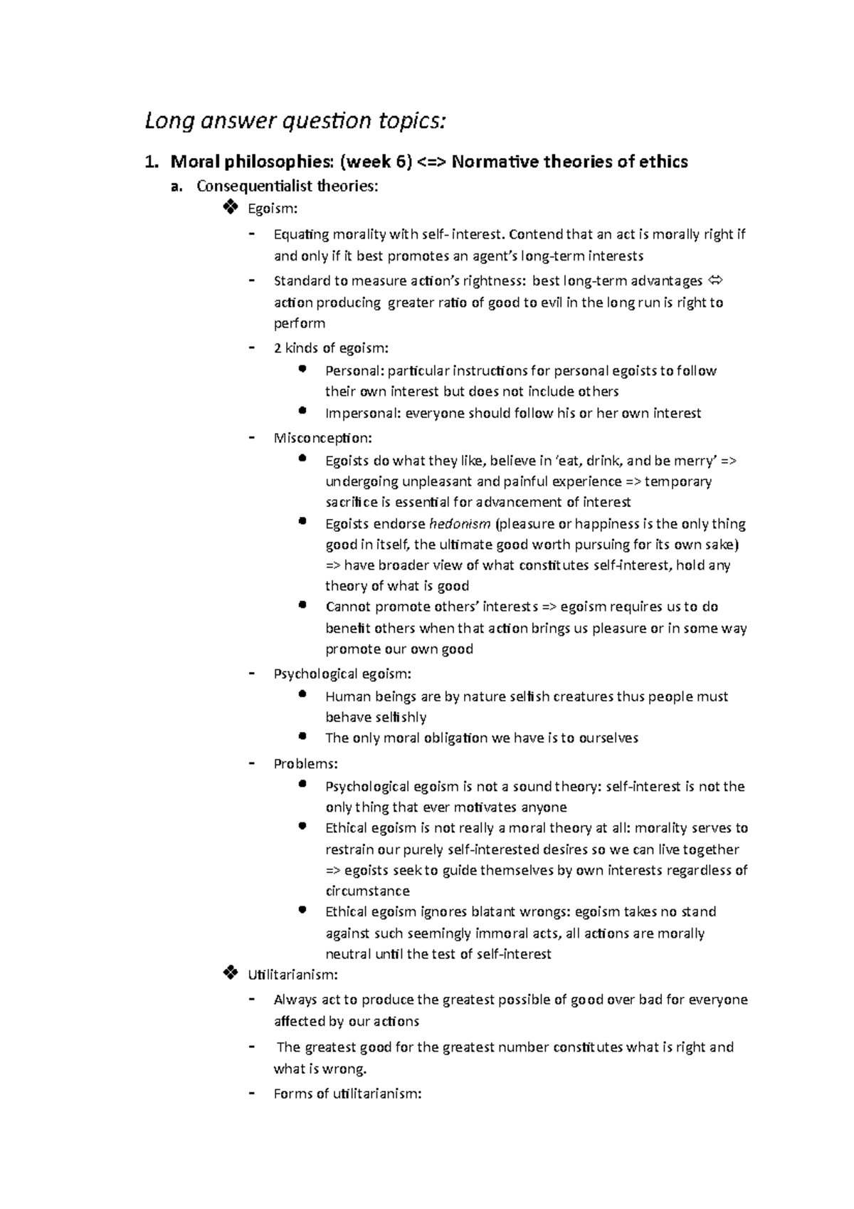 Comm101- Exam preparations - Long answer question Moral philosophies ...