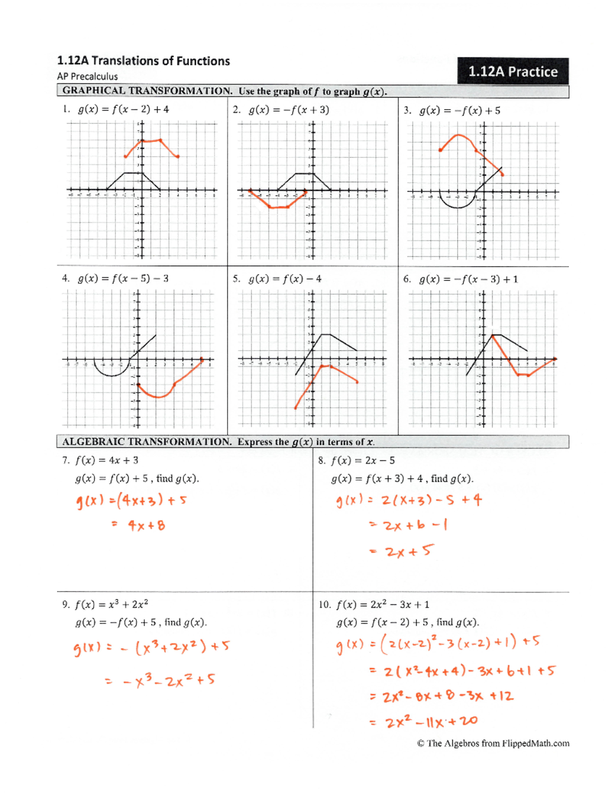 AP Precalculus 1.12 Homework Solutions: Graphing & Transformations ...