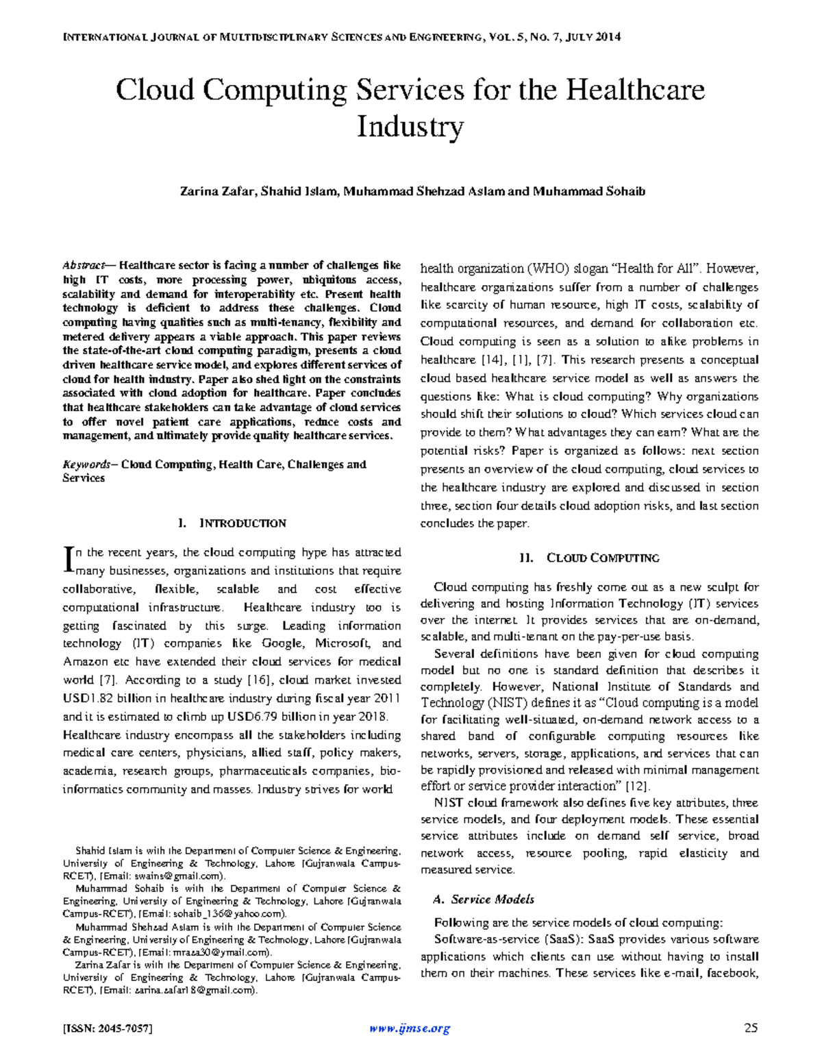 Cloud Computing in Healthcare: Challenges & Services (CS101) - Studocu