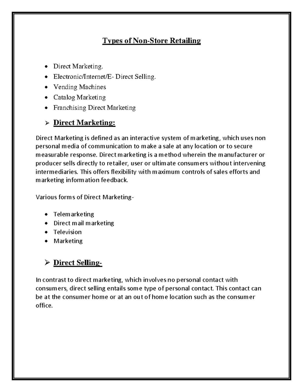 Types of Non-Store Retailing - Types of Non-Store Retailing Direct ...