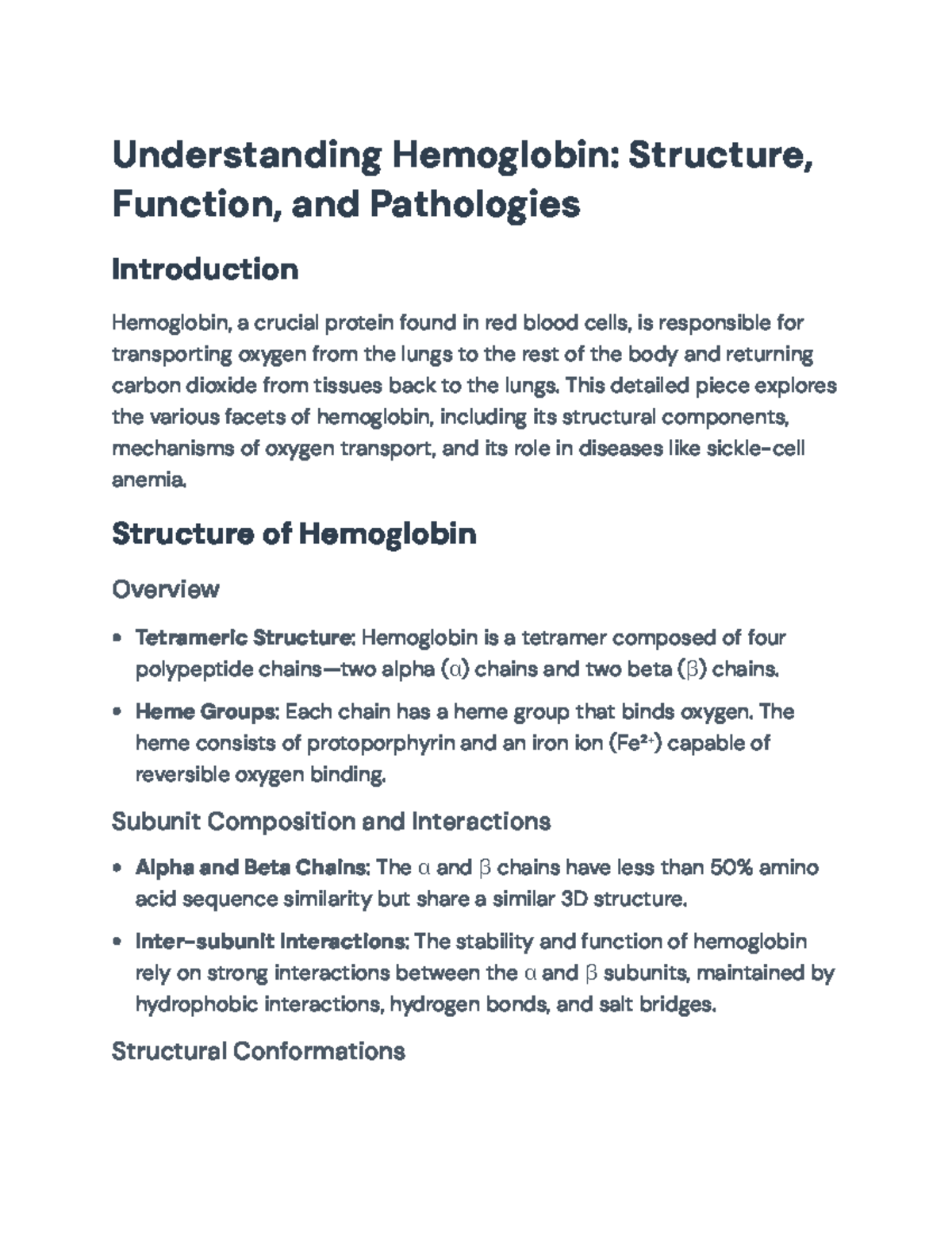 Understanding Hemoglobin: Structure, Function, and Pathologies in ...