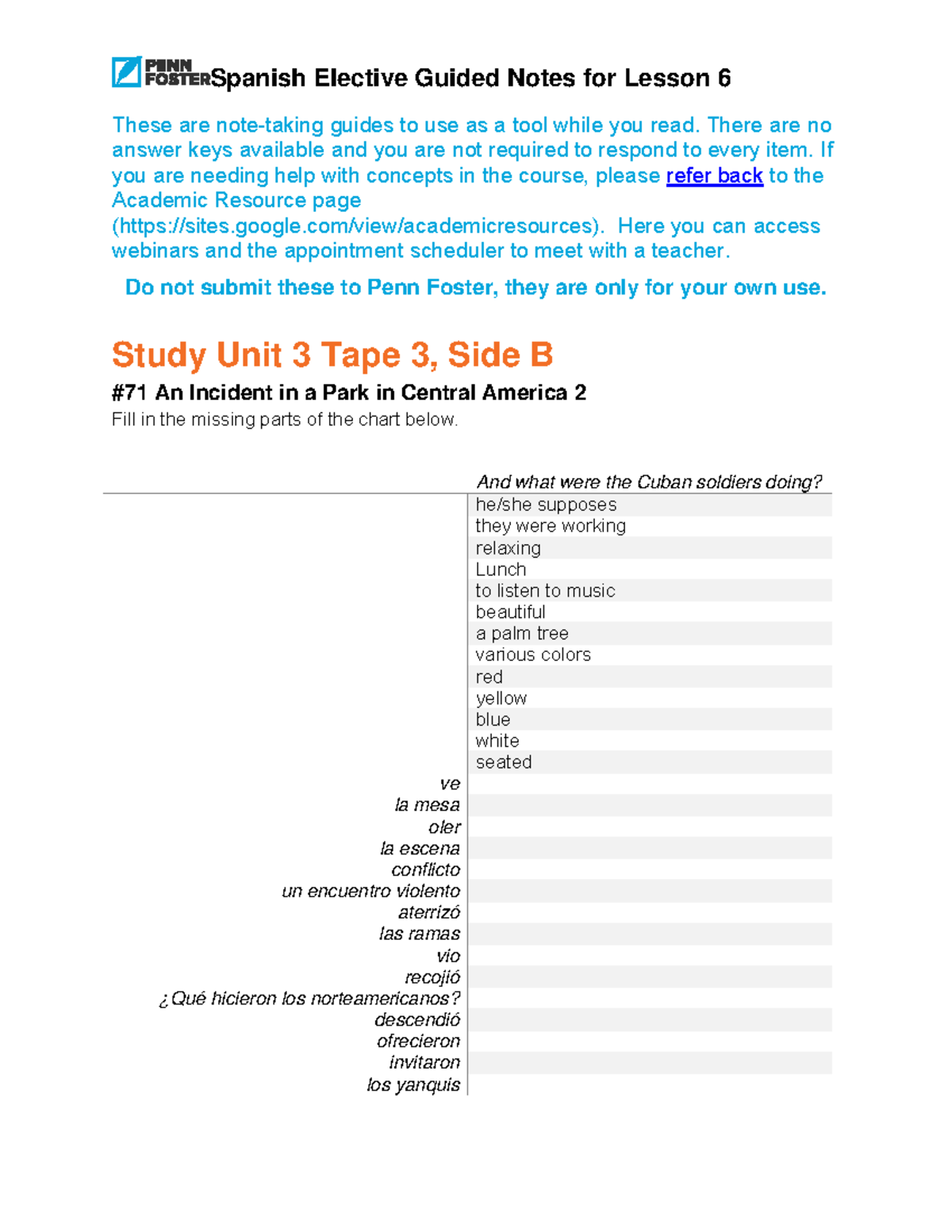 High School Spanish B 2C Guided Notes - Study Unit 3 Activities - Studocu