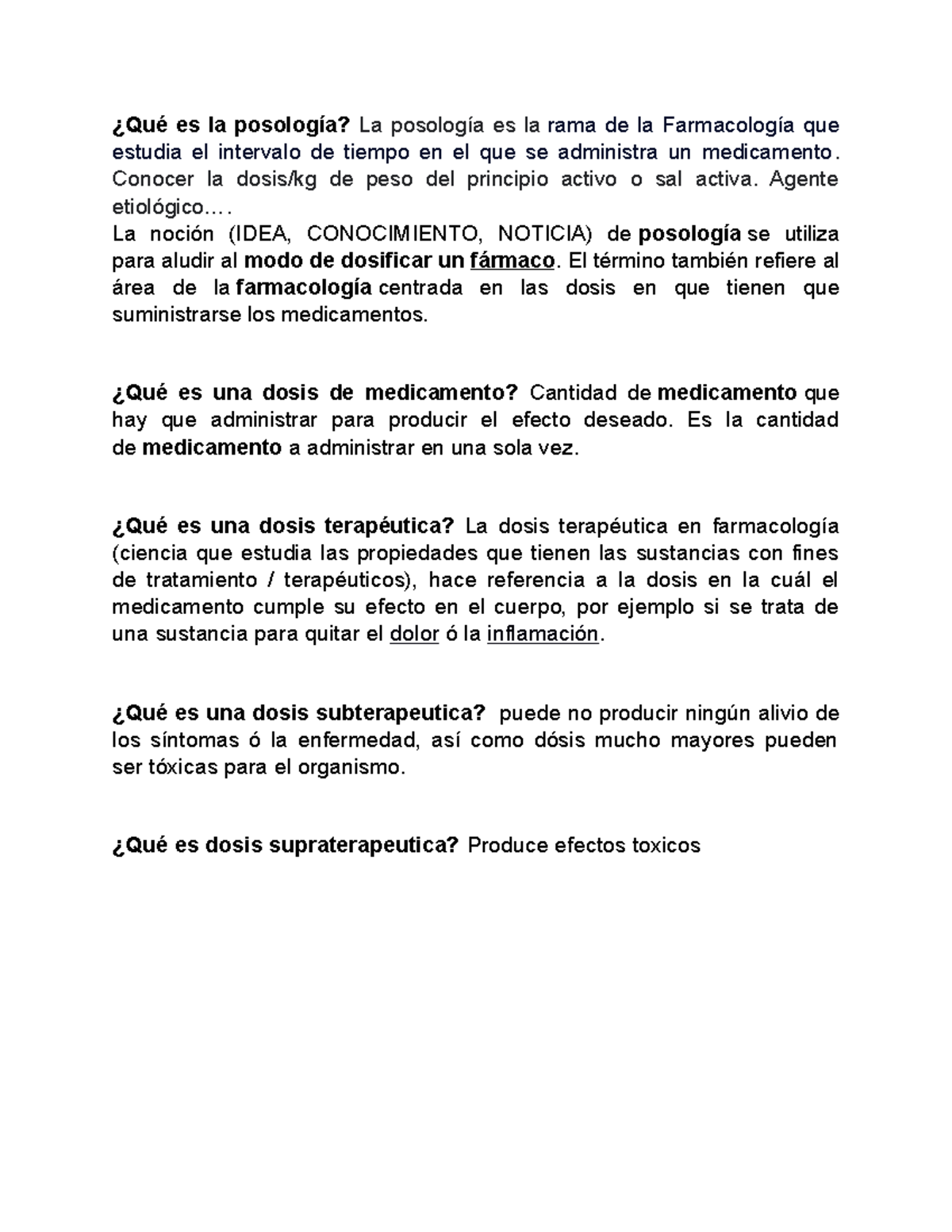 Posología en Farmacología: Definiciones y Tipos de Dosis - Studocu