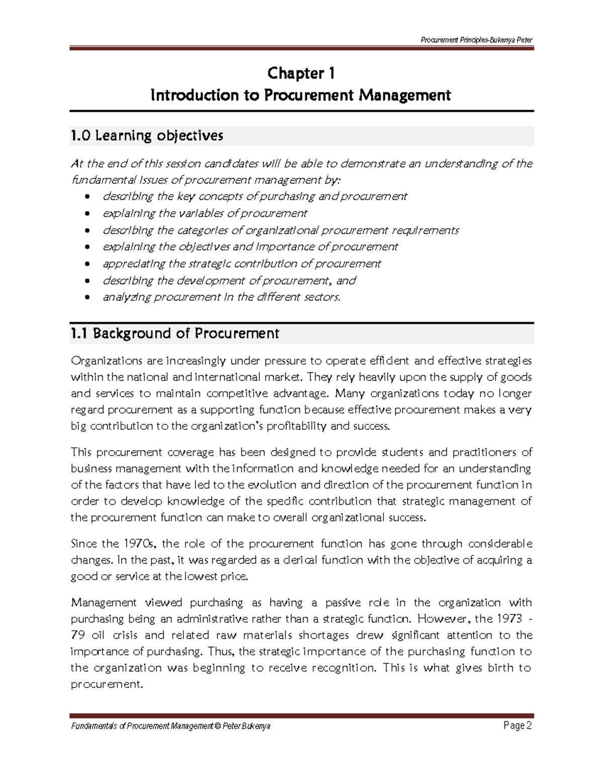 Procurement Management Fundamentals: Chapter 1 Overview and Objectives ...