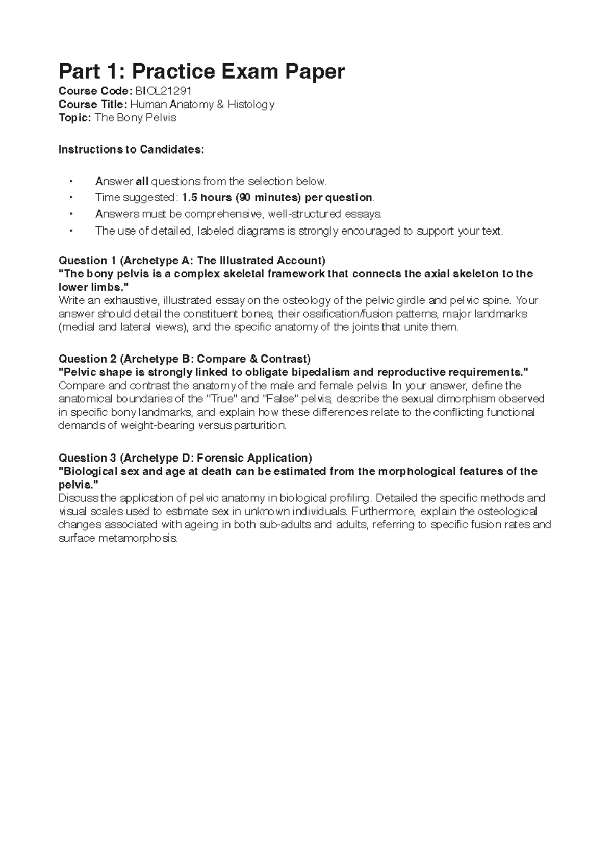 Pelvis Practice Exam Paper: BIOL21291 Human Anatomy - Studocu