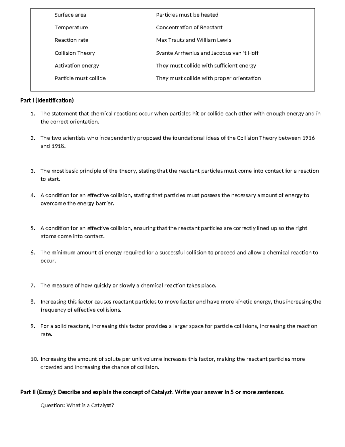 Collision Theory and Reaction Rates: Key Concepts and Catalysts - Studocu