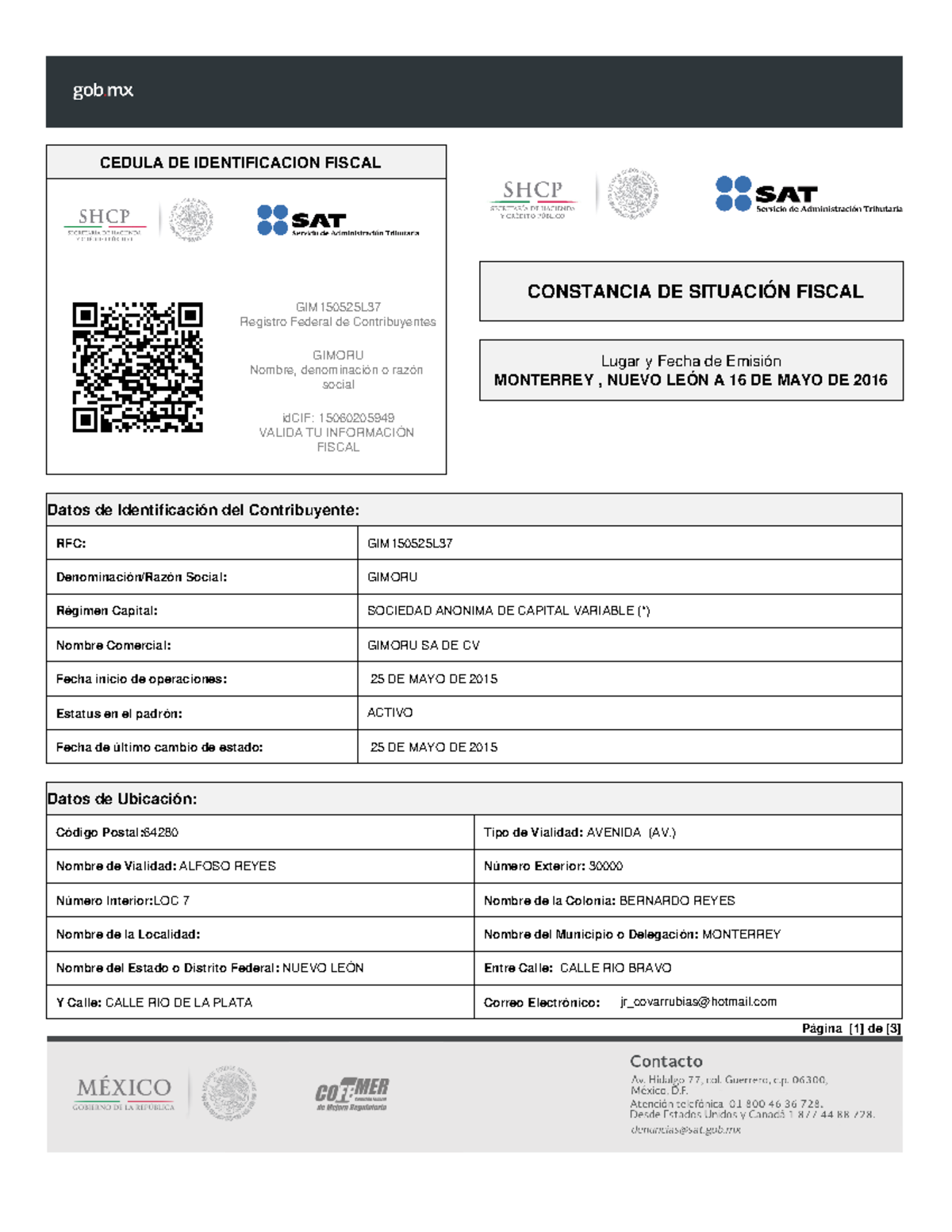 RFC - FORMATO DE RFC - Página [1] de [3] CEDULA DE IDENTIFICACION ...