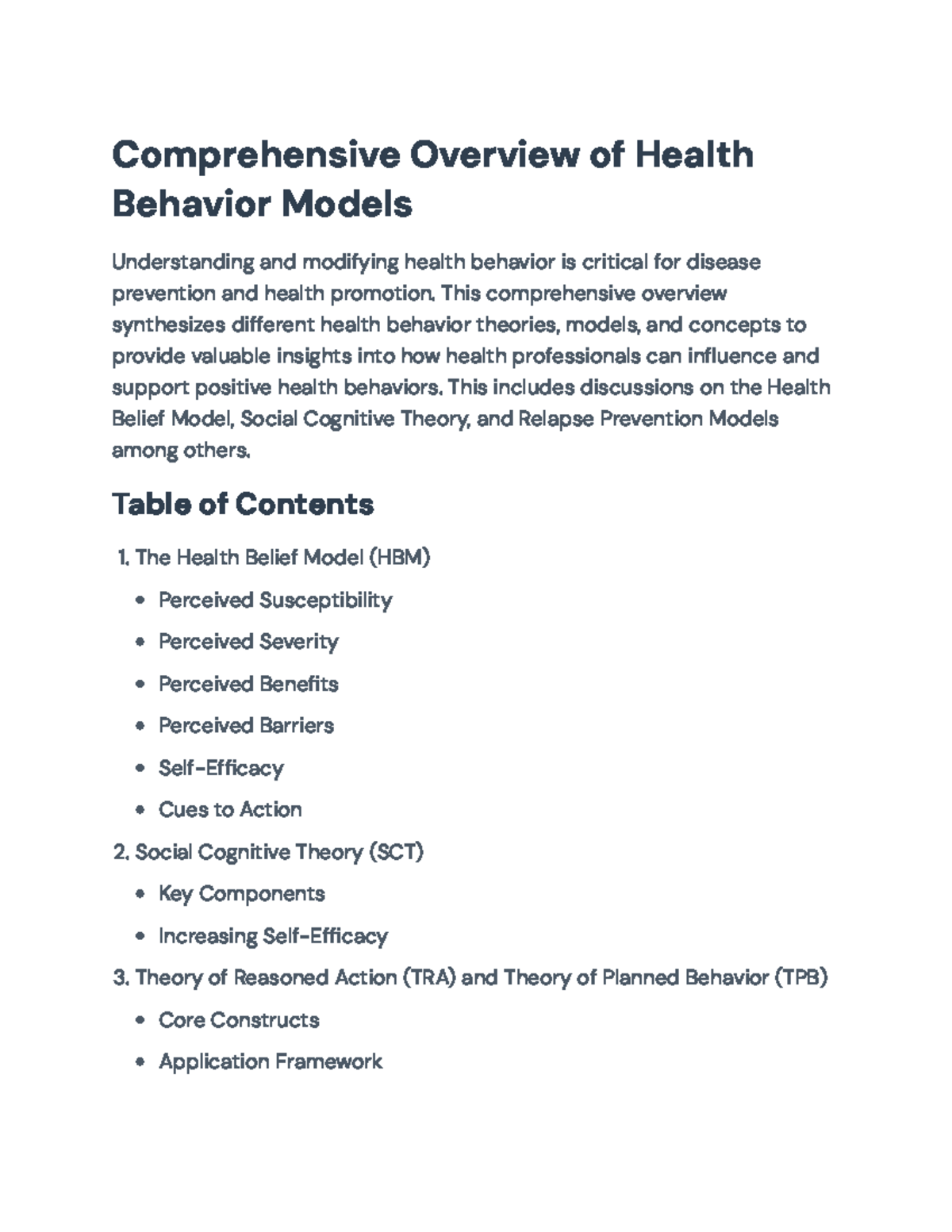 Comprehensive Overview of Health Behavior Models for Professionals ...
