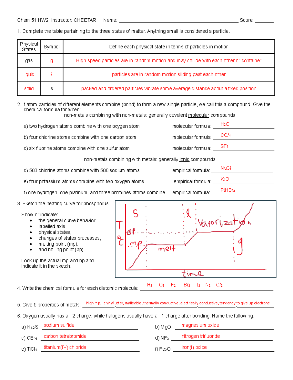 Chem 51 HW2: States of Matter & Chemical Formulas Exercises - Studocu