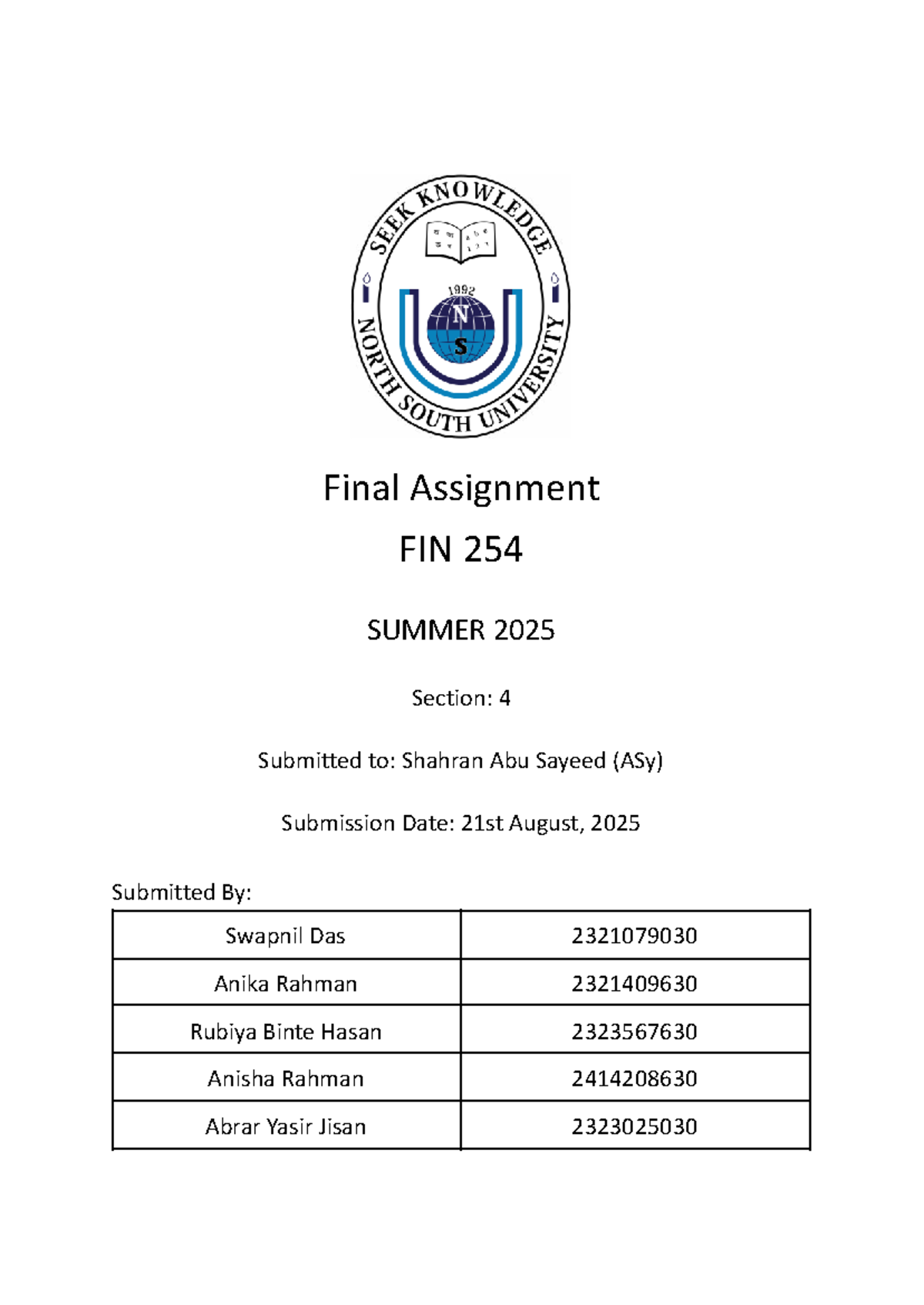 Final Report on Financial Analysis of Singer vs Walton - FIN 254 - Studocu
