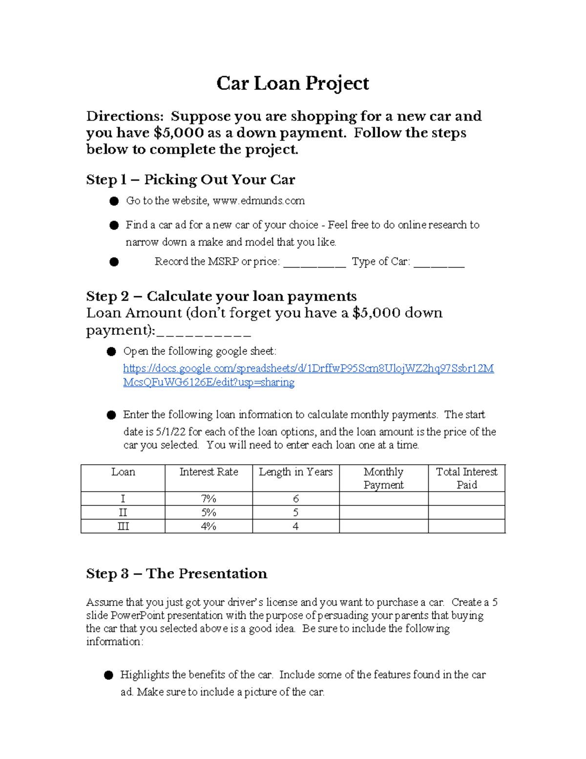 Car Loan Project Directions: Steps to Choose & Finance Your New Car ...