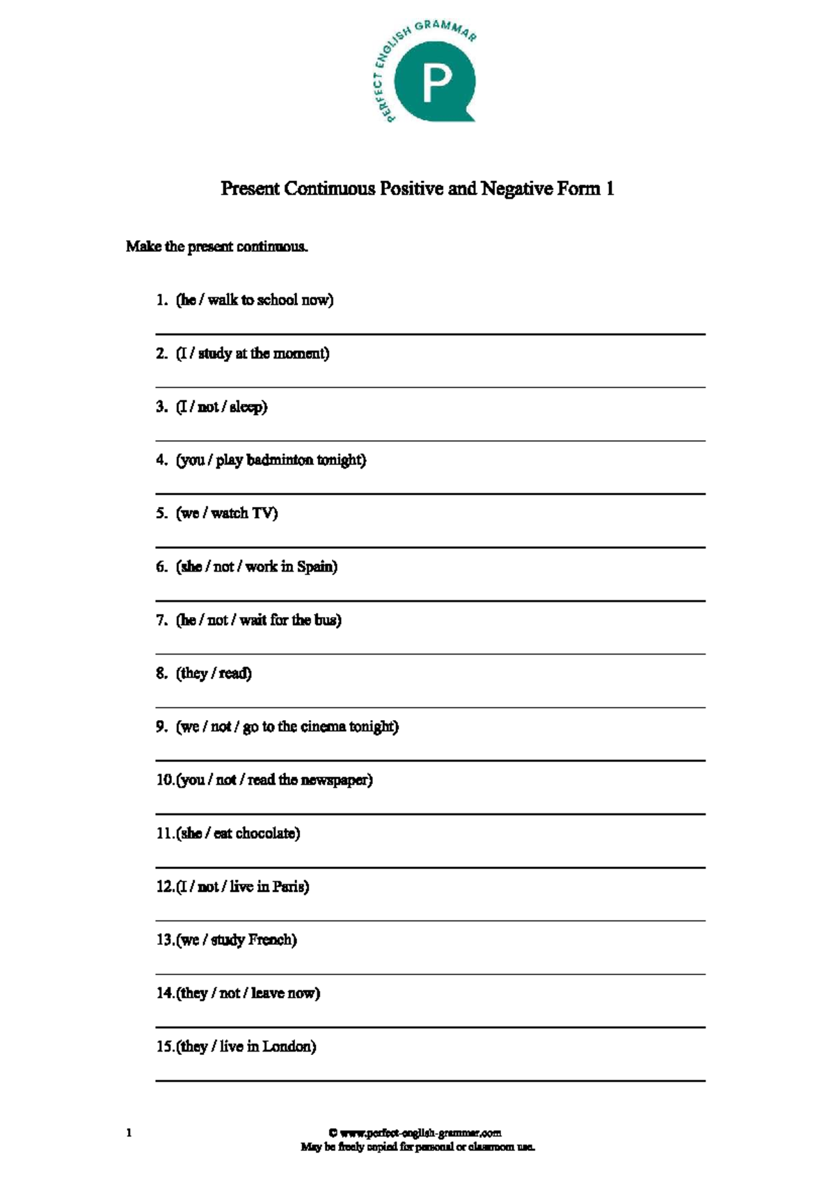 ENGLISH GRAMMAR: Present Continuous Positive & Negative Forms - Studocu
