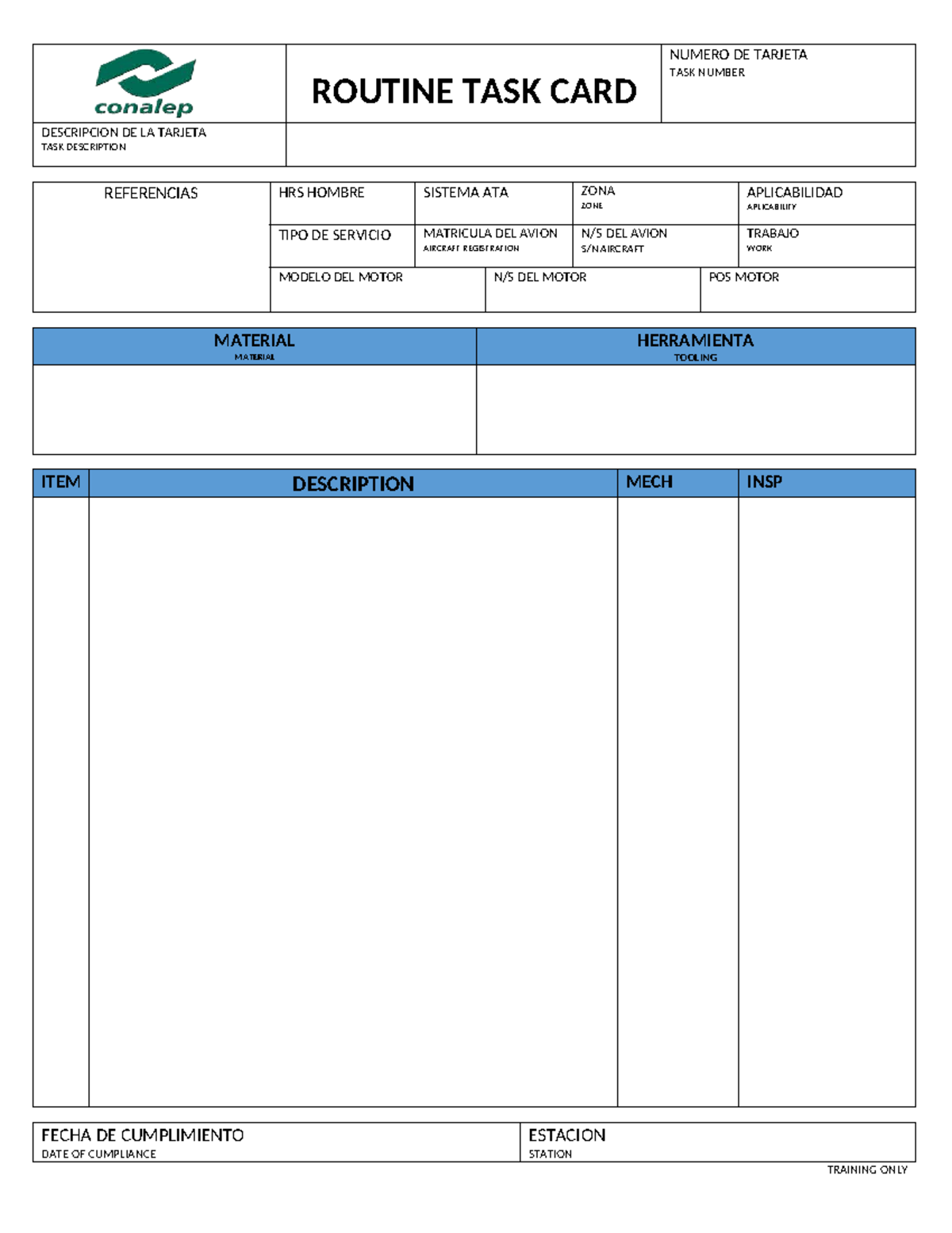 TASK CARD - dfghjk - ROUTINE TASK CARD NUMERO DE TARJETA TASK NUMBER ...