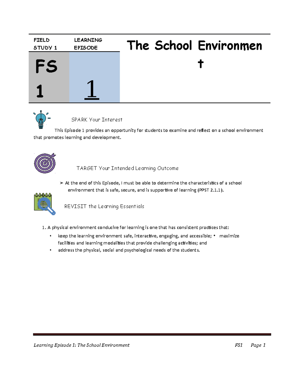 Field Study-1 LE-1- Pascua - FIELD STUDY 1 LEARNING EPISODE The School ...