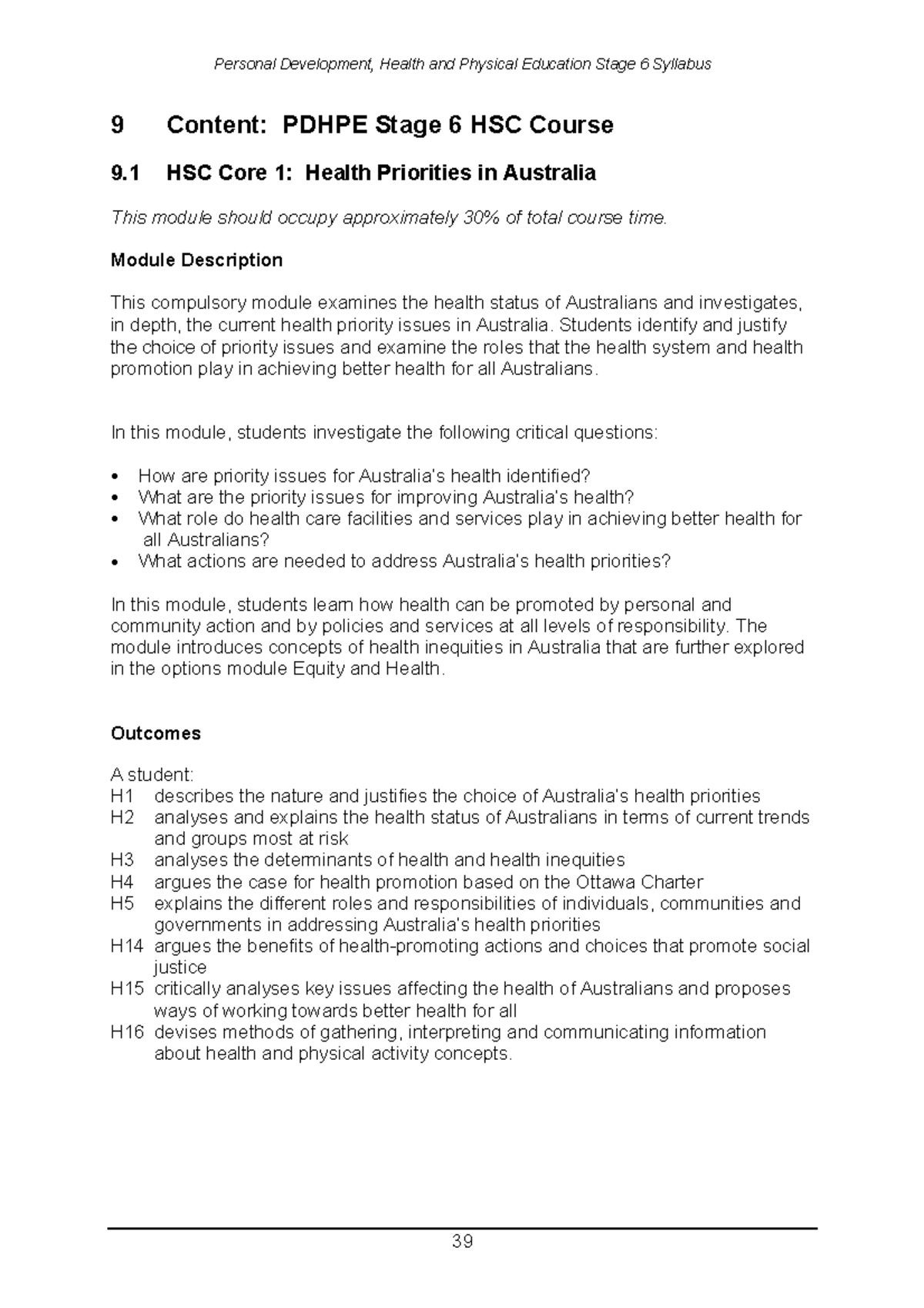 PDHPE Stage 6 Syllabus: Health Priorities & Performance Factors - Studocu