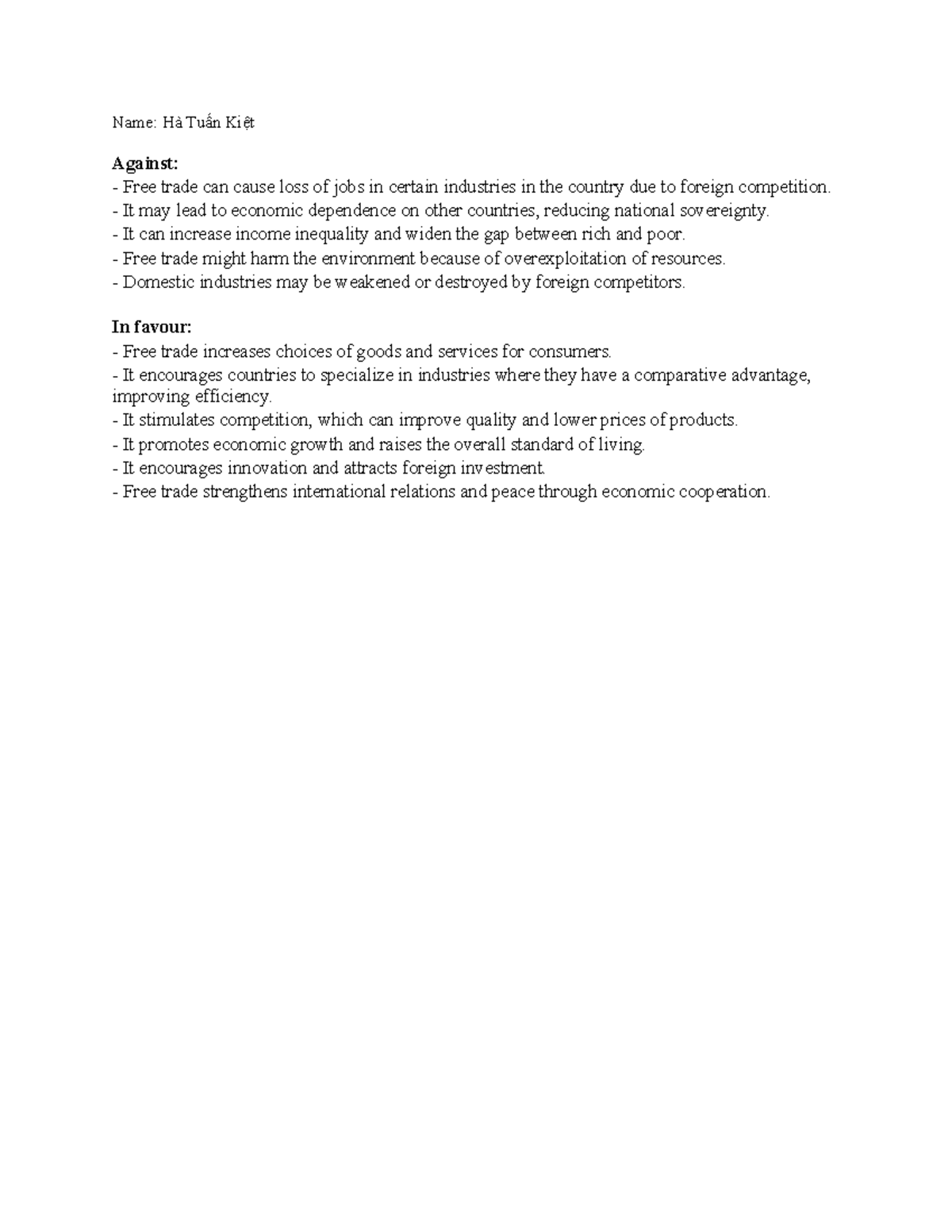 Business English 2 - For and Against Free Trade Analysis - Studocu