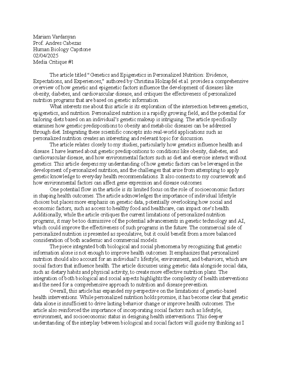 Human Biology Capstone: Media Critique #1 on Genetic Nutrition Insights ...