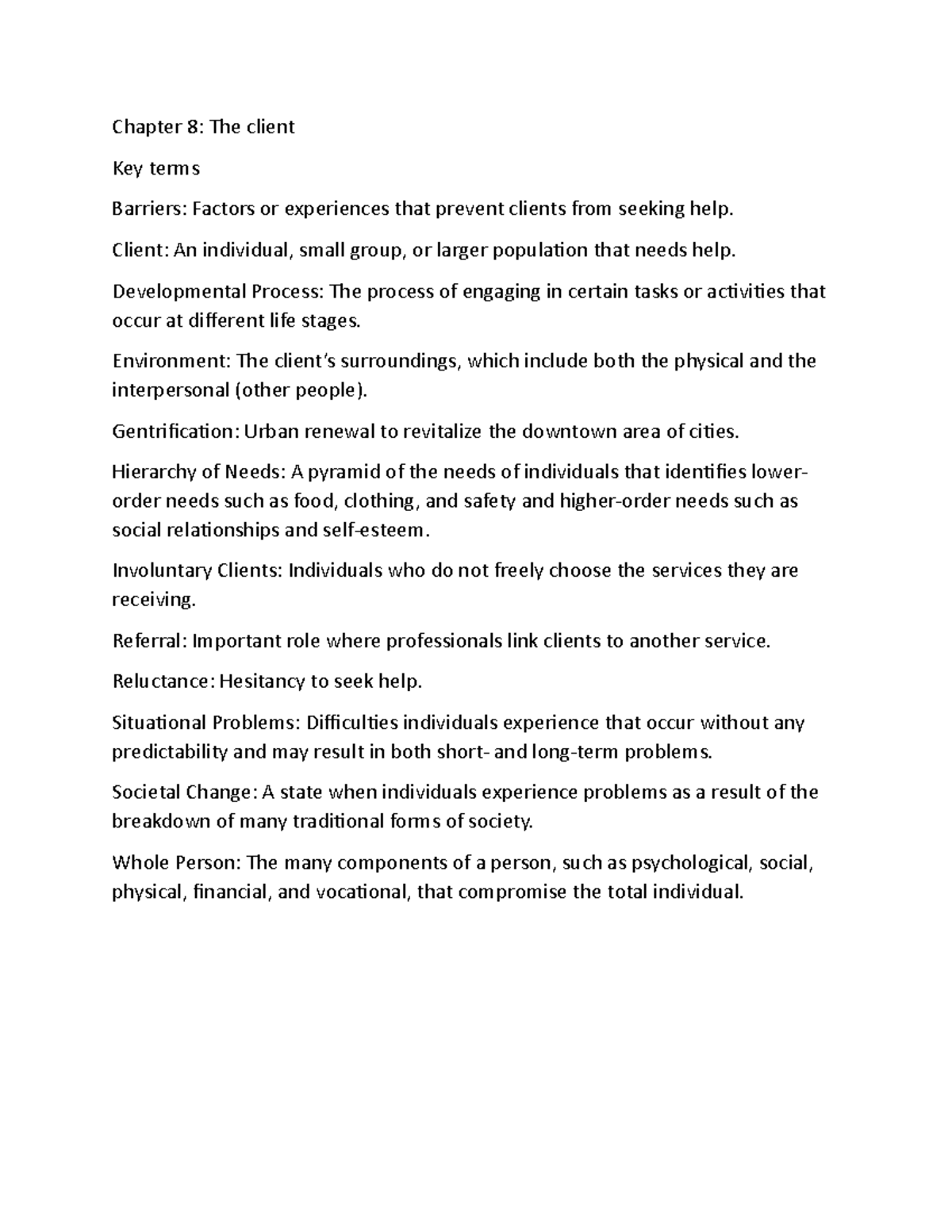 Chapter 8 Key Terms: Understanding Client Engagement & Barriers - Studocu
