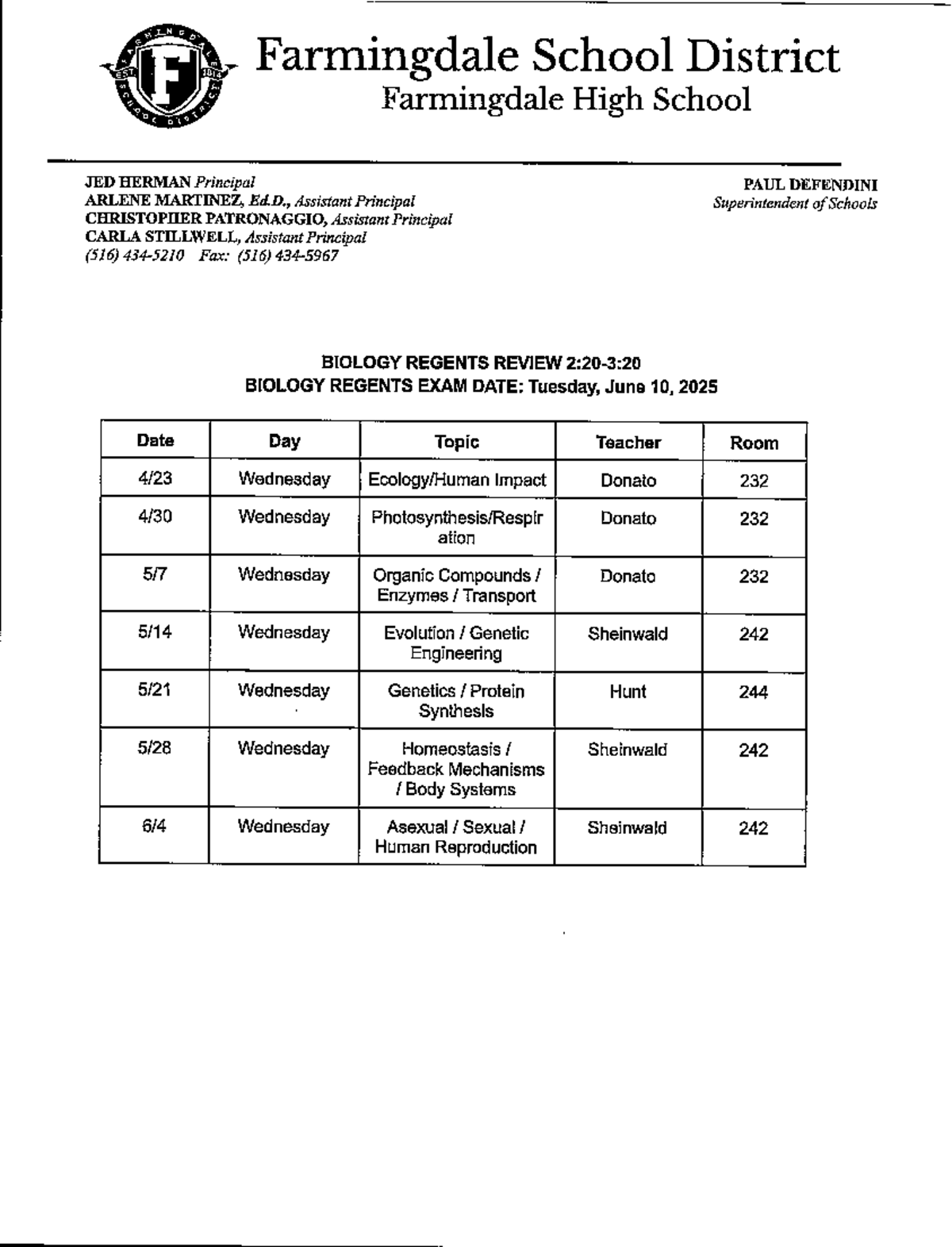 Biology Regents Review - Farmingdale High School 2025 - Studocu